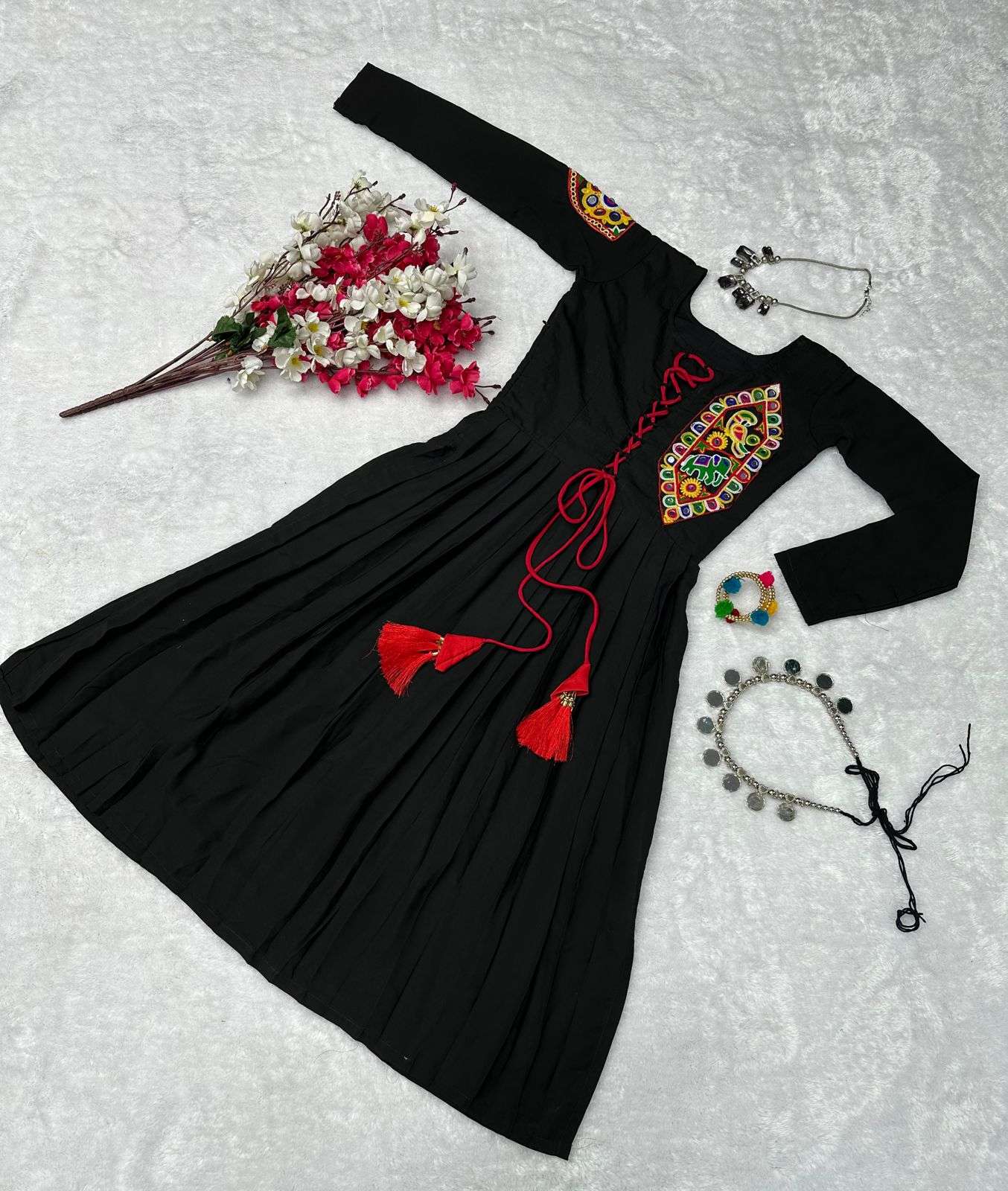 Western Style Navratri Special Black color with Handwork peach Kurti ...