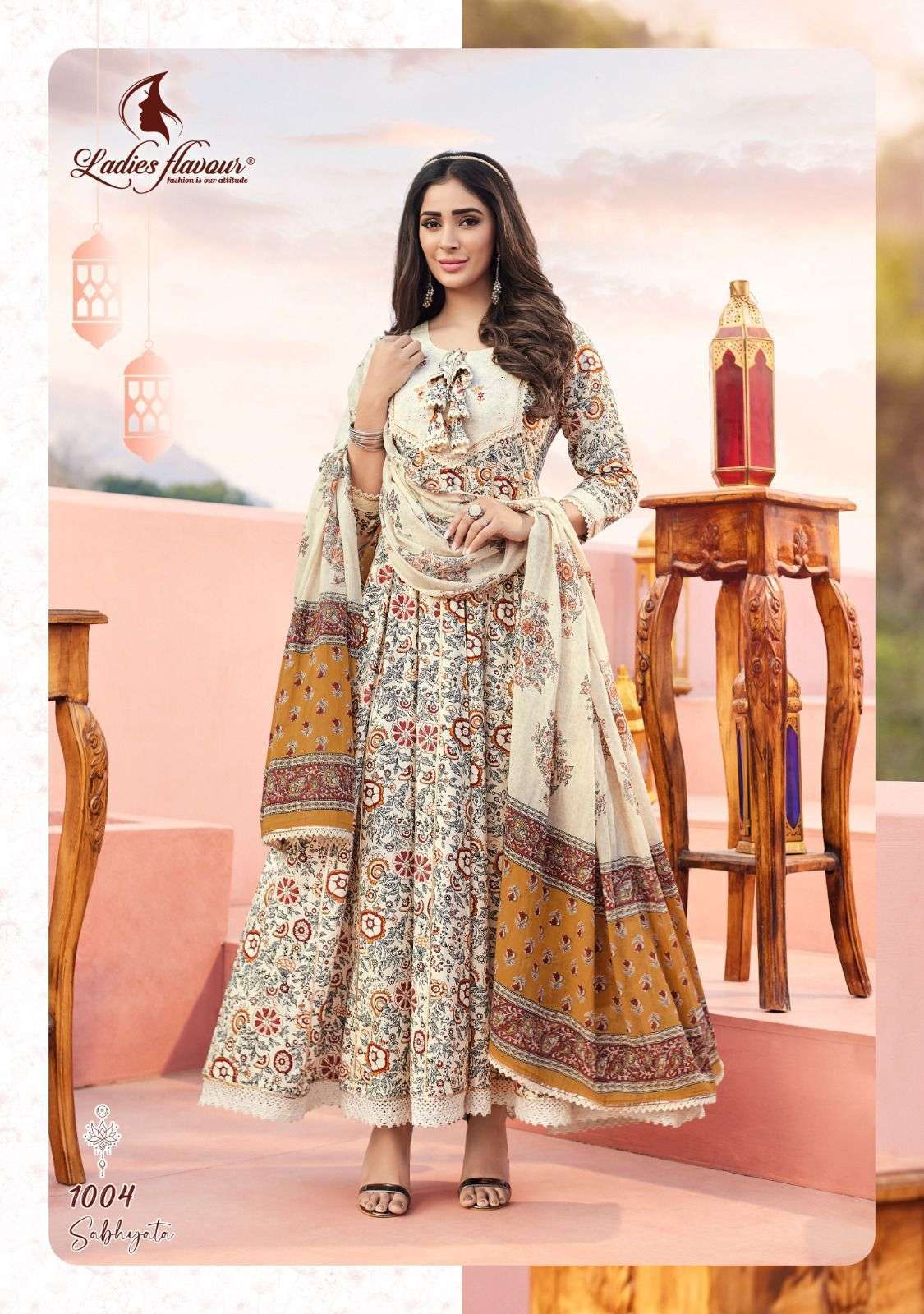 ladies flavour sabhyata Cotton with Printed anarkali Style Long Heavy ...