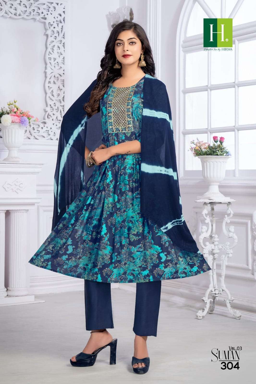 Hirwa Fashion Suman Vol 3 Modal silk with Nayra Cut Readymade suits ...