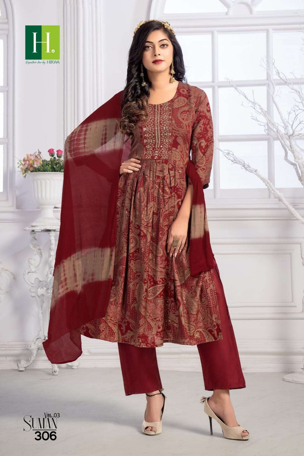 Hirwa Fashion Suman Vol 3 Modal silk with Nayra Cut Readymade suits ...