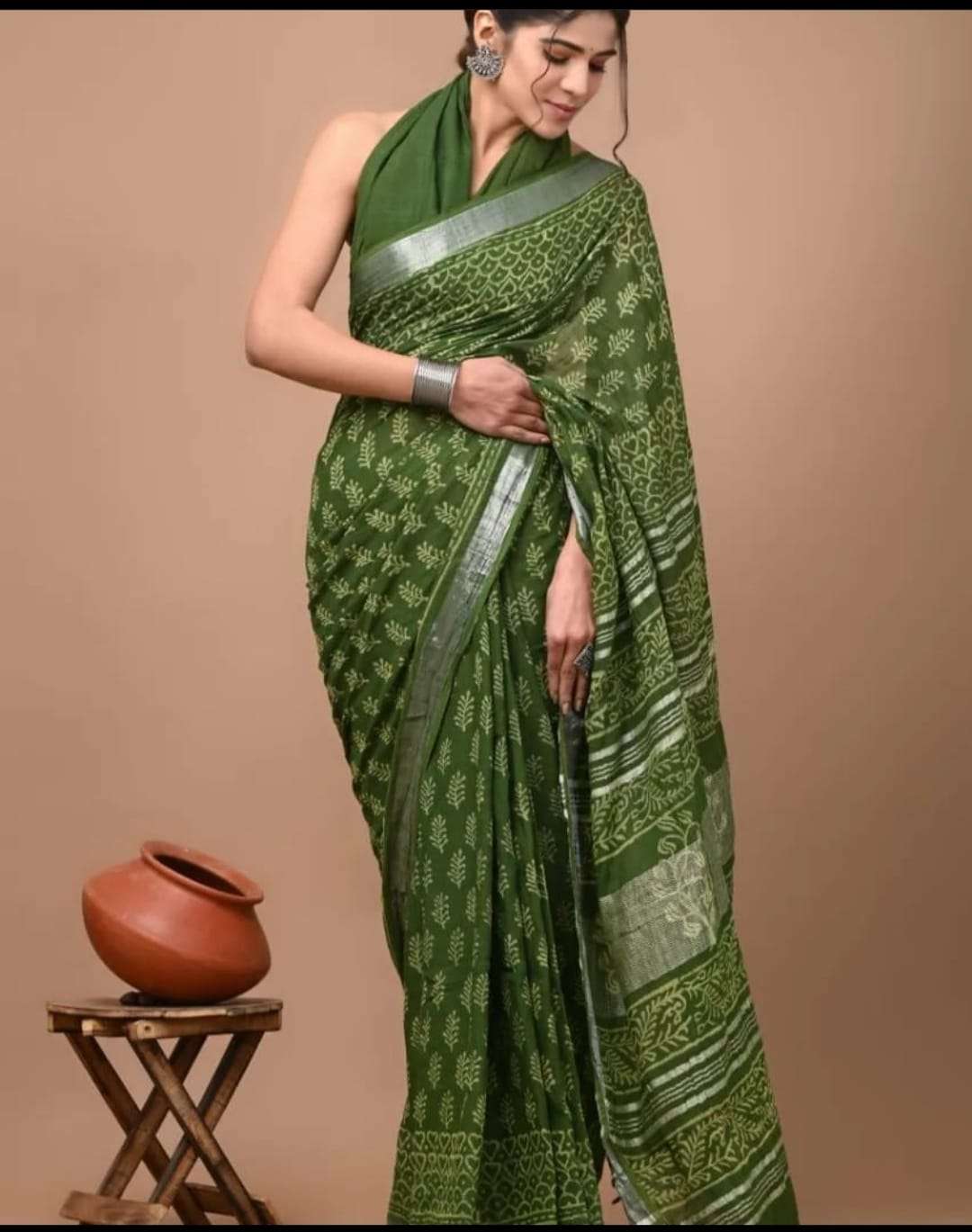 Linen silk with Silver zari patta party wear Saree collection at best ...
