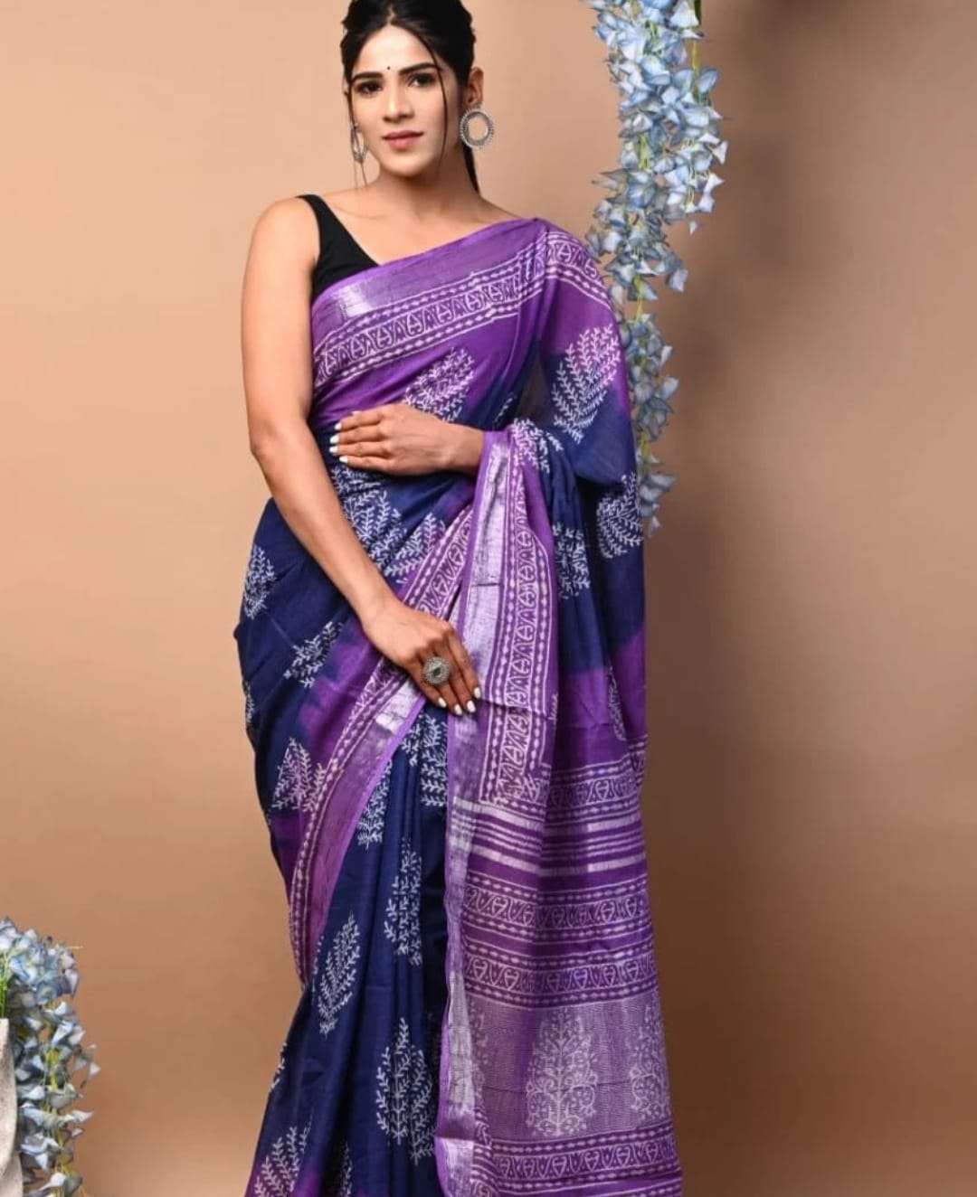 Linen silk with Silver zari patta party wear Saree collection at best ...