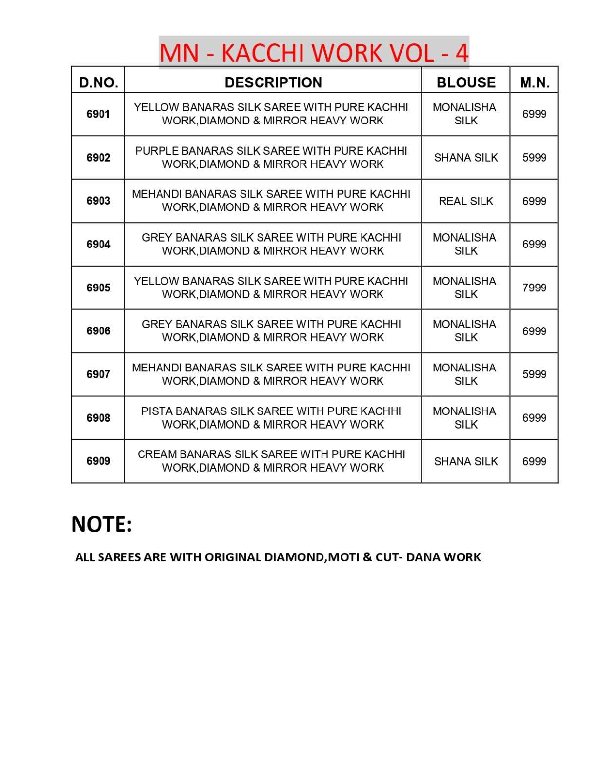 MN Sarees Kachi Work vol 4 Banarasi silk with Diamond & Mirror work ...