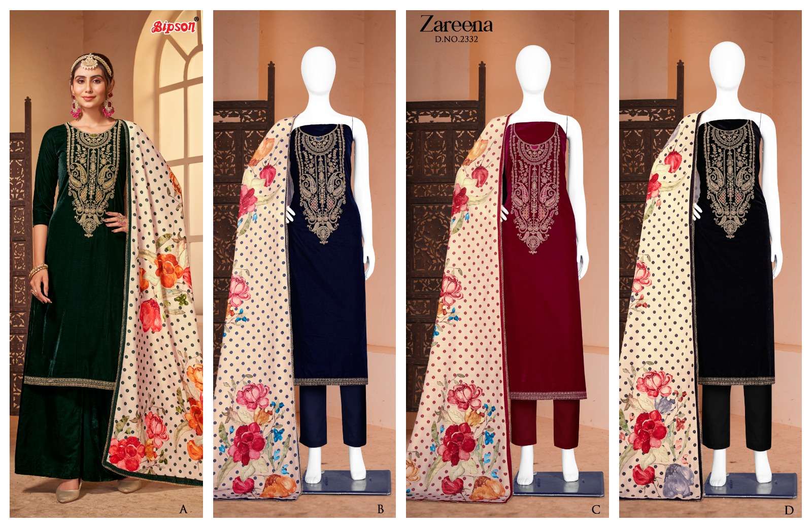 Bipson Fashion Zareena 2332 Velvet with fancy fastival special suits ...