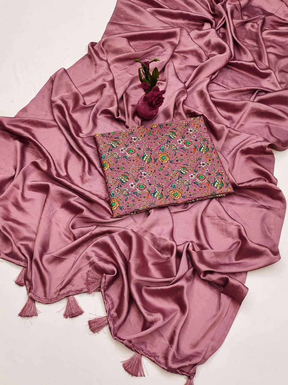 Devsena Satin Silk with Plan Fancy Saree collection at best rate