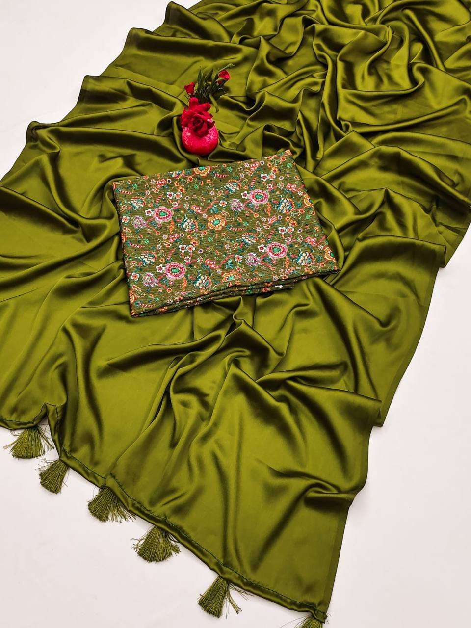 Devsena Satin Silk with Plan Fancy Saree collection at best rate