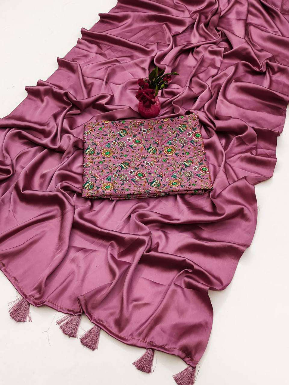 Devsena Satin Silk with Plan Fancy Saree collection at best rate