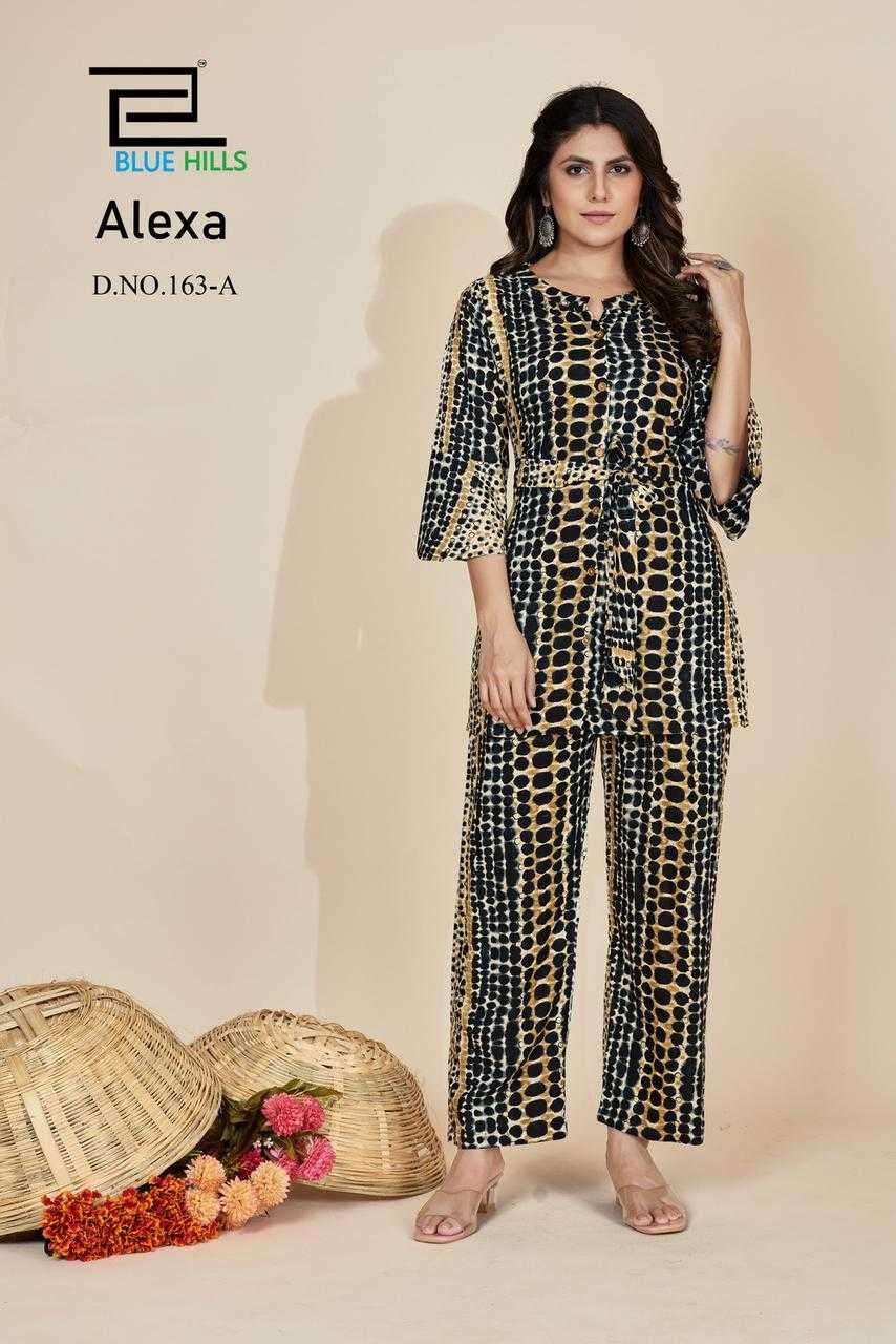 blue hills present alexa Rayon with Western look Kurti & bottom ...