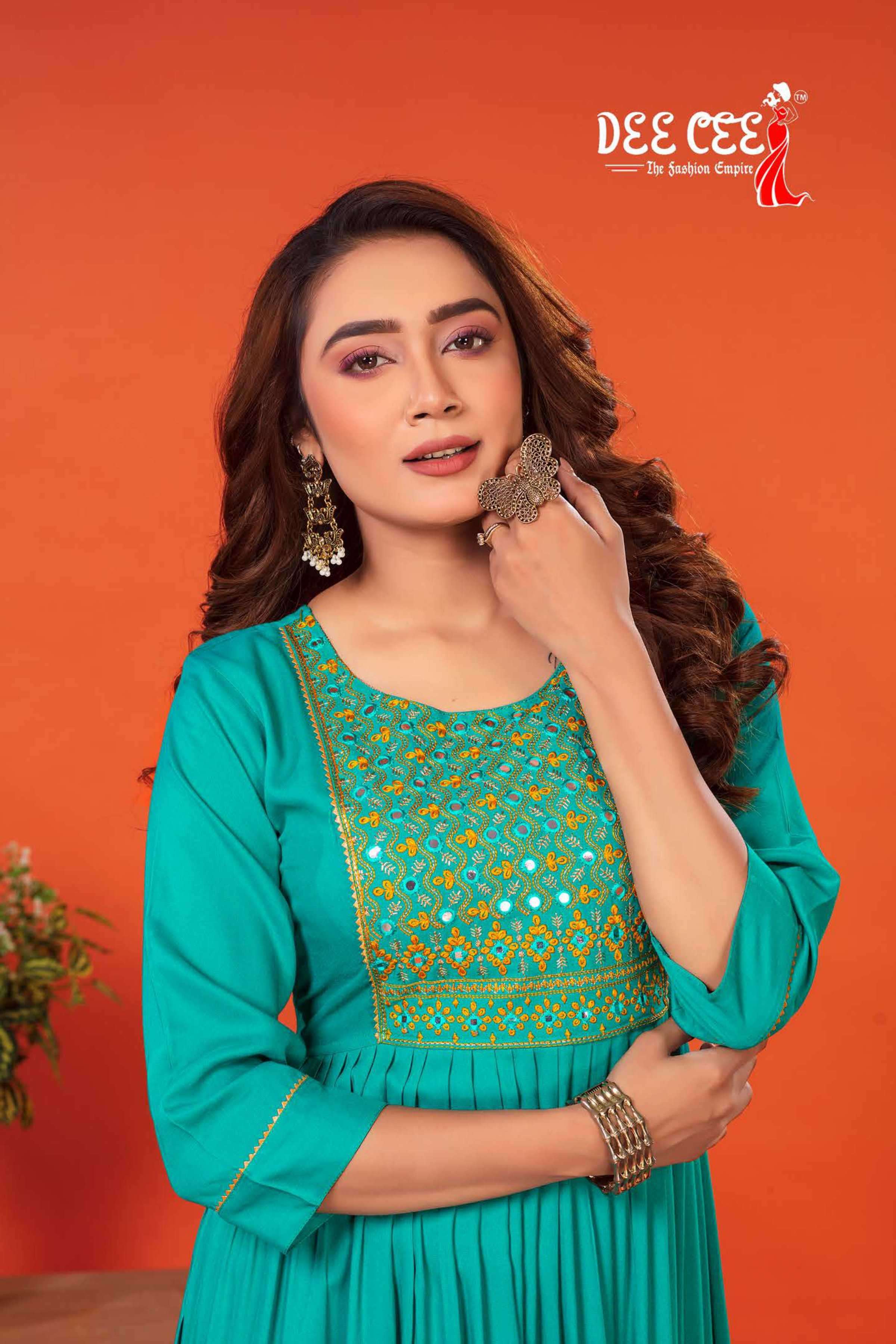 dee cee dhvani Rayon With fancy Nayra Cut Kurti collection at best rate