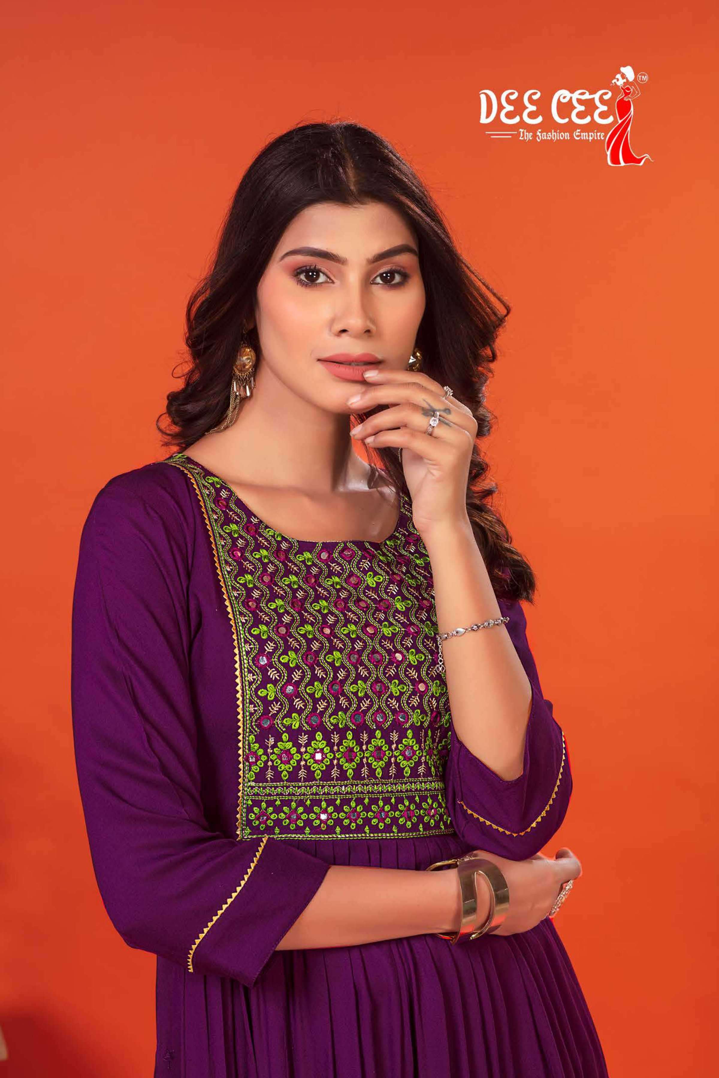 dee cee dhvani Rayon With fancy Nayra Cut Kurti collection at best rate