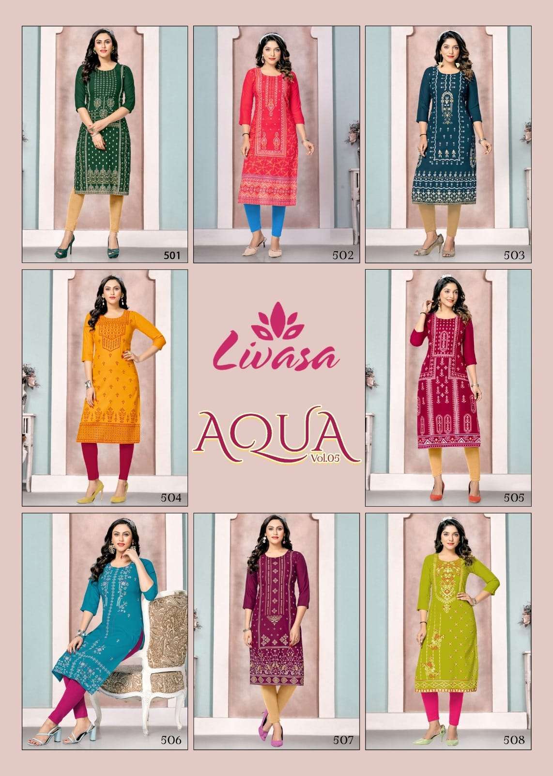 hirwa livasa aqua vol 5 Rayon with fancy Straight Kurti collection at ...