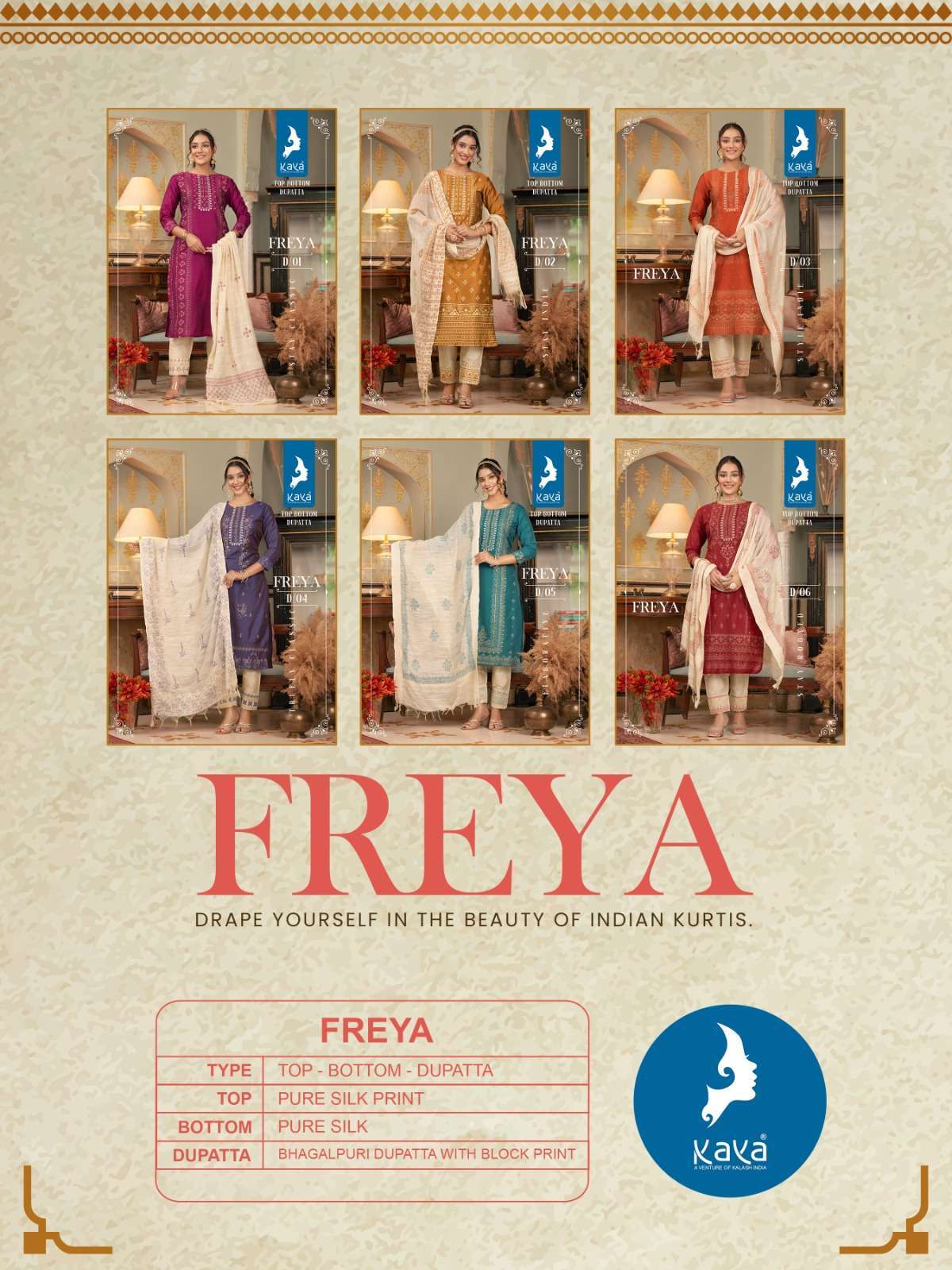 kaya present freya Silk with fancy Block Print Readymade suits ...