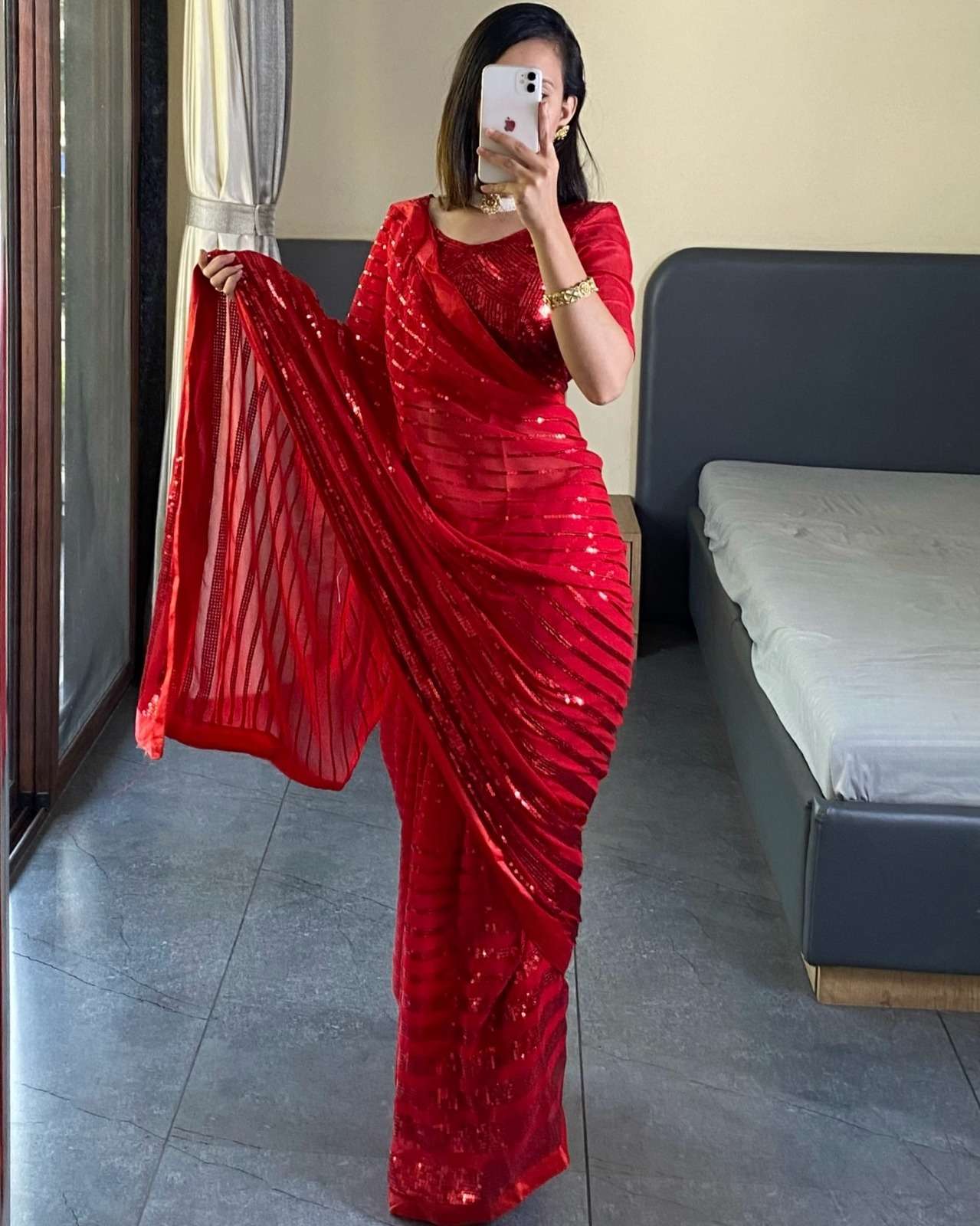 Party wear Georgette with Fullysequence work Red color saree collection ...