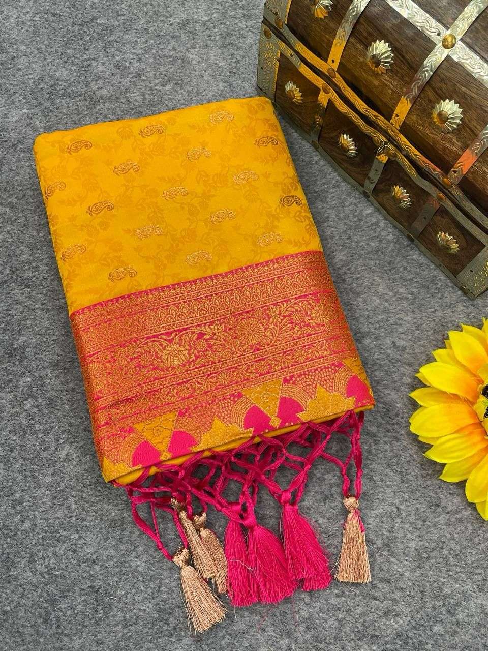 Haldi Function Special Yellow Color Banarasi silk saree collection at ...