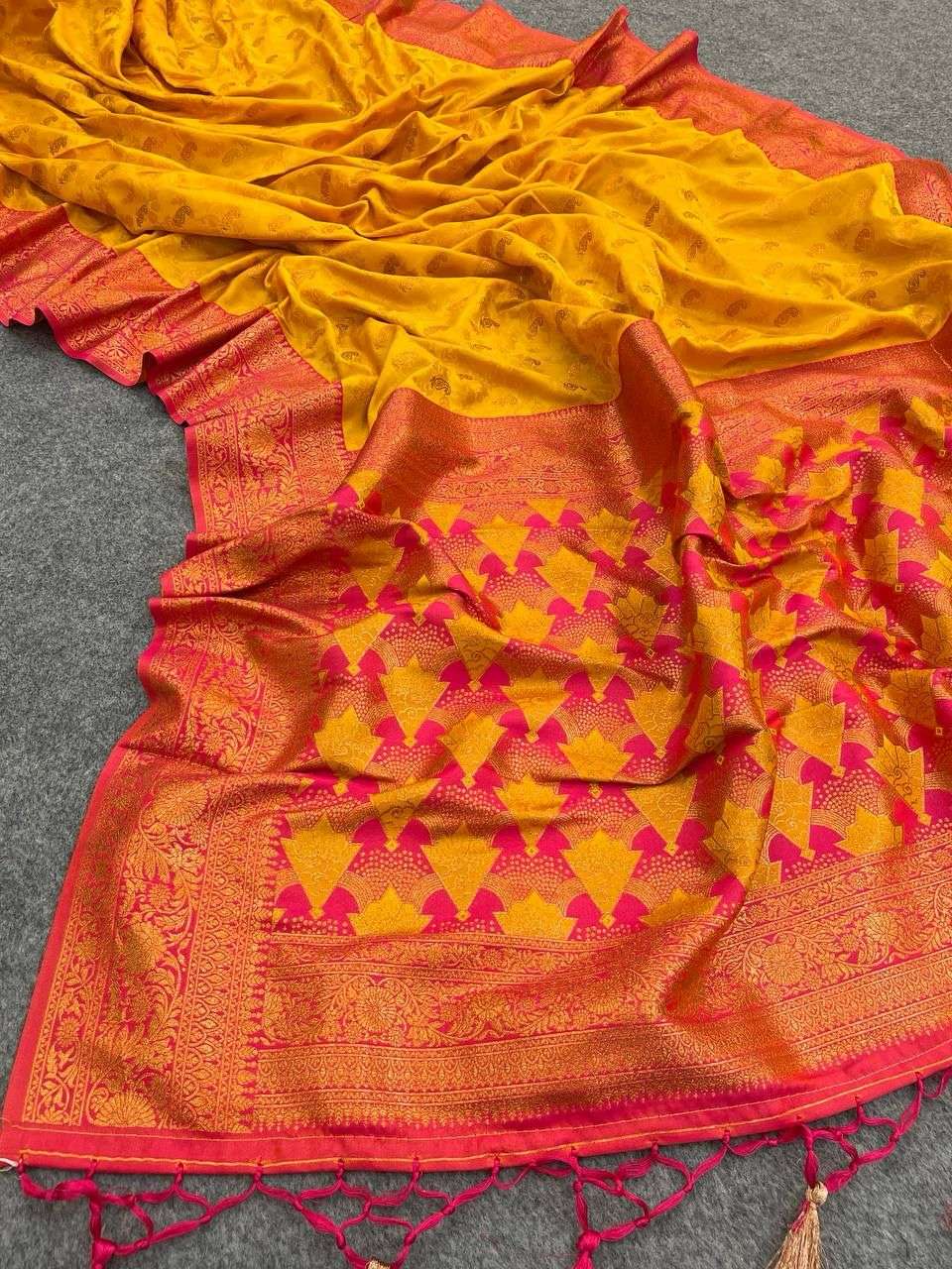 Haldi Function Special Yellow Color Banarasi silk saree collection at ...