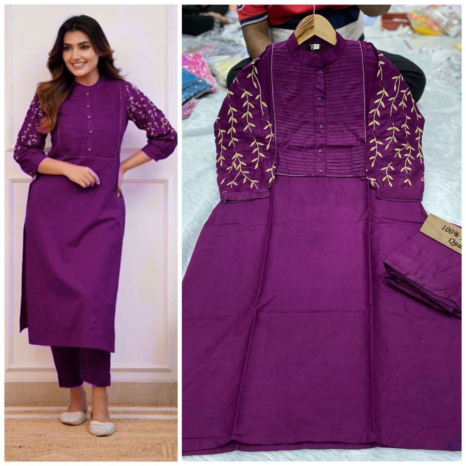 Kachuko Rayon Cotton with fancy Neck work Readymade Kurti & Bottom ...