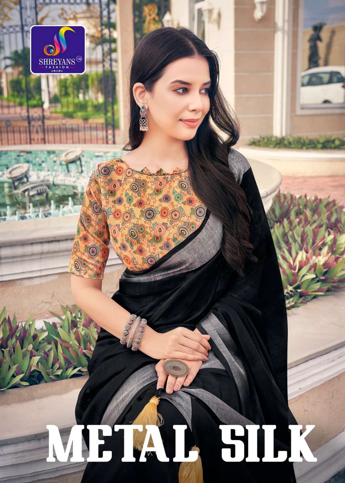 Metal SIlk Linen with Silver Fancy Look saree collection at best rate