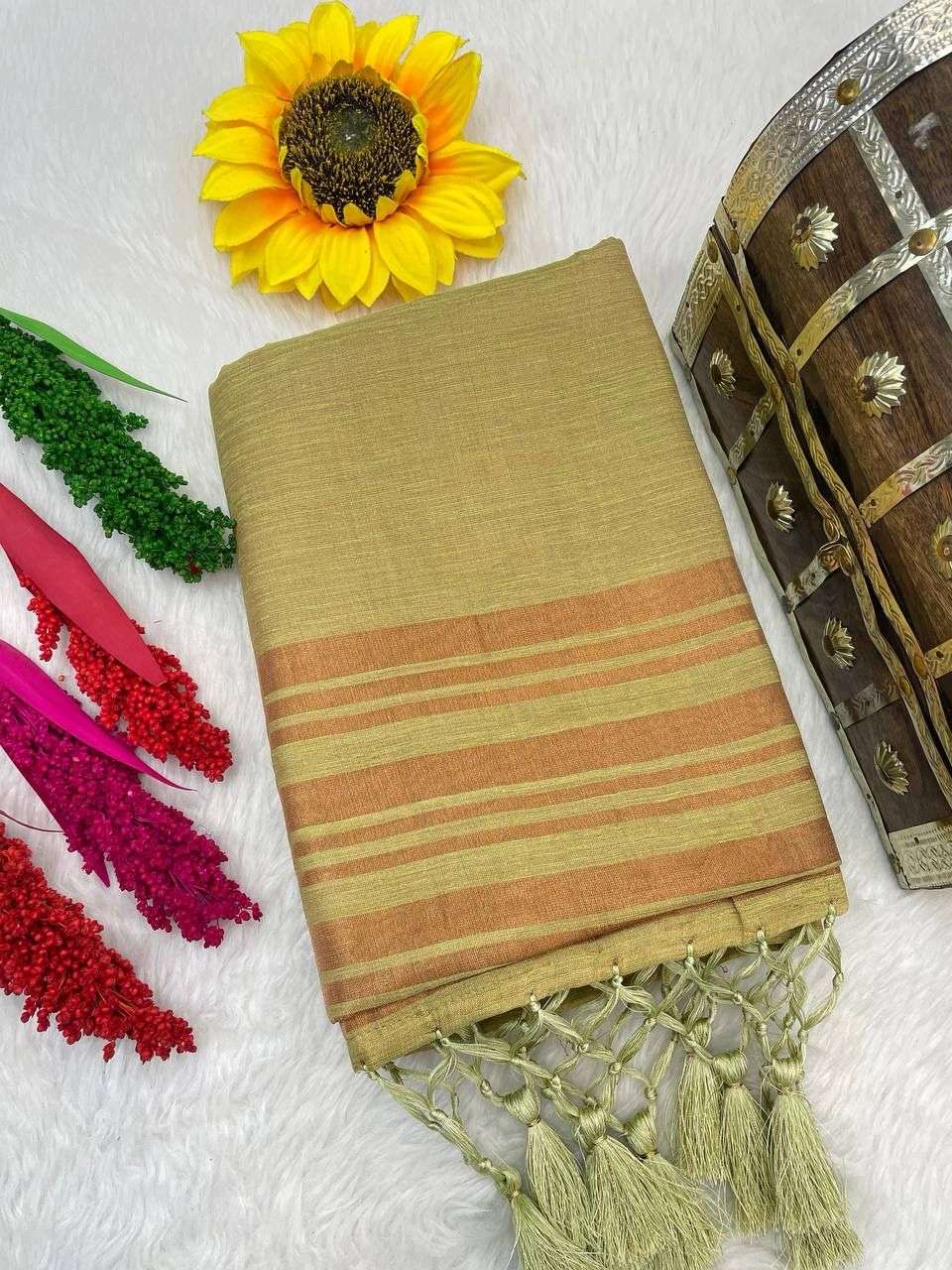 PISTA Shades Cotton Linen party wear look saree collection at best rate