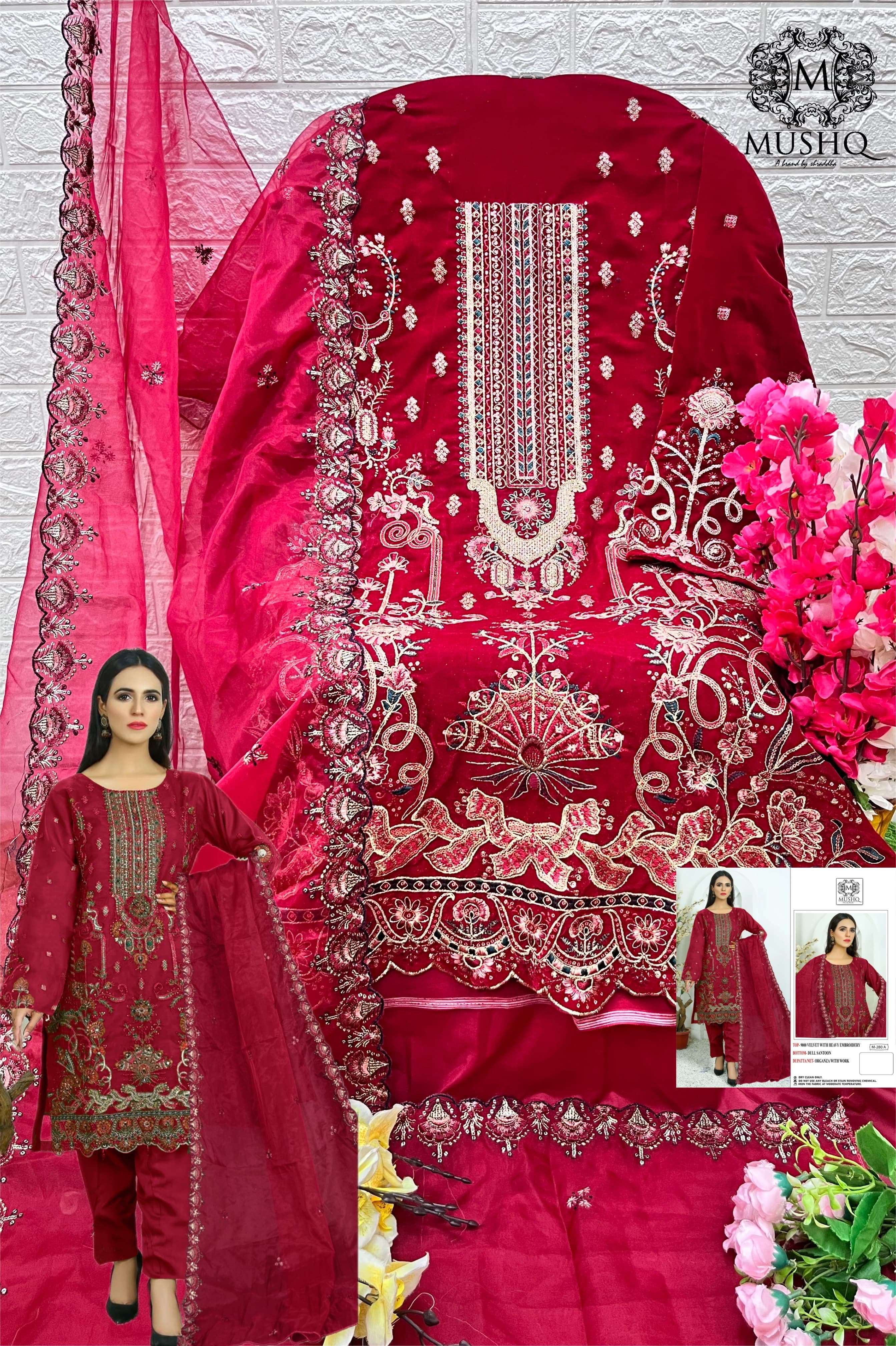 Shraddha Designer Mushq 280 Velvet with EMbroidey work Pakistani salwar ...