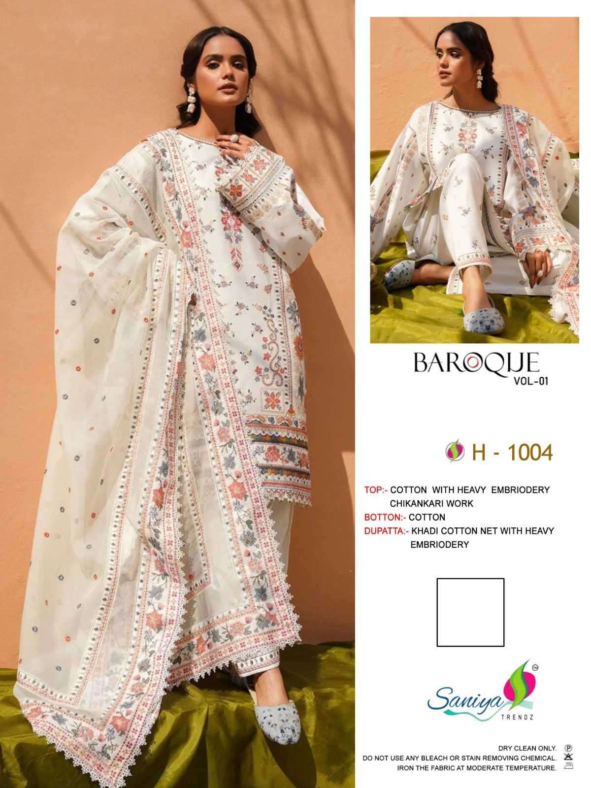 saniya trendz baroque vol 1 Cotton with Embroidery work Designer ...