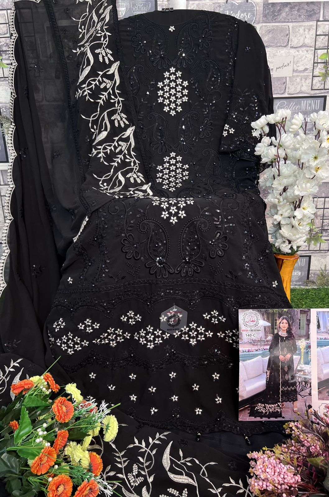 AFFAN CREATION 140 Colours Georgette with Embroidery work pakistani ...