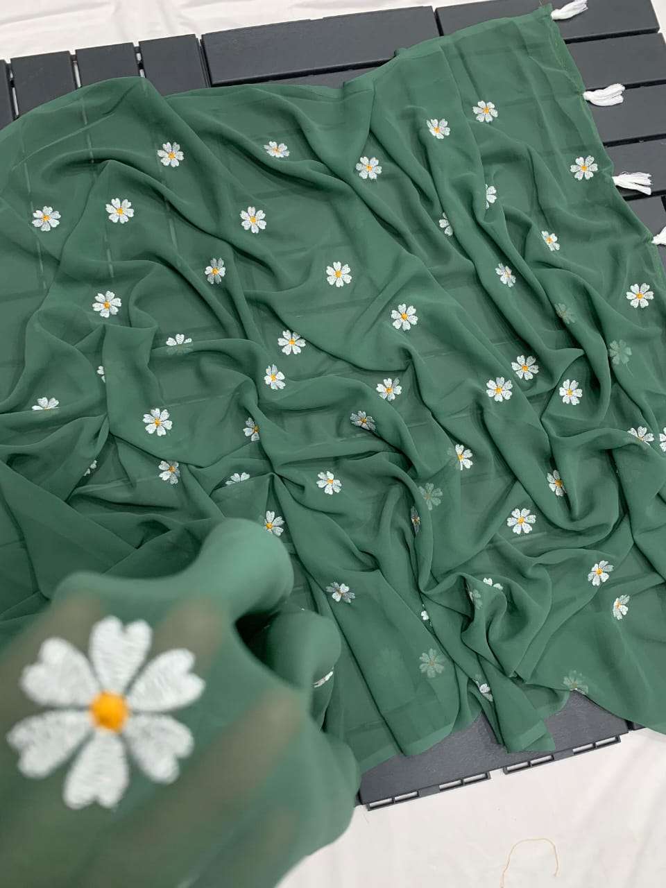 Fancy fabric with Embroidery pach work fancy saree colleciton at best rate