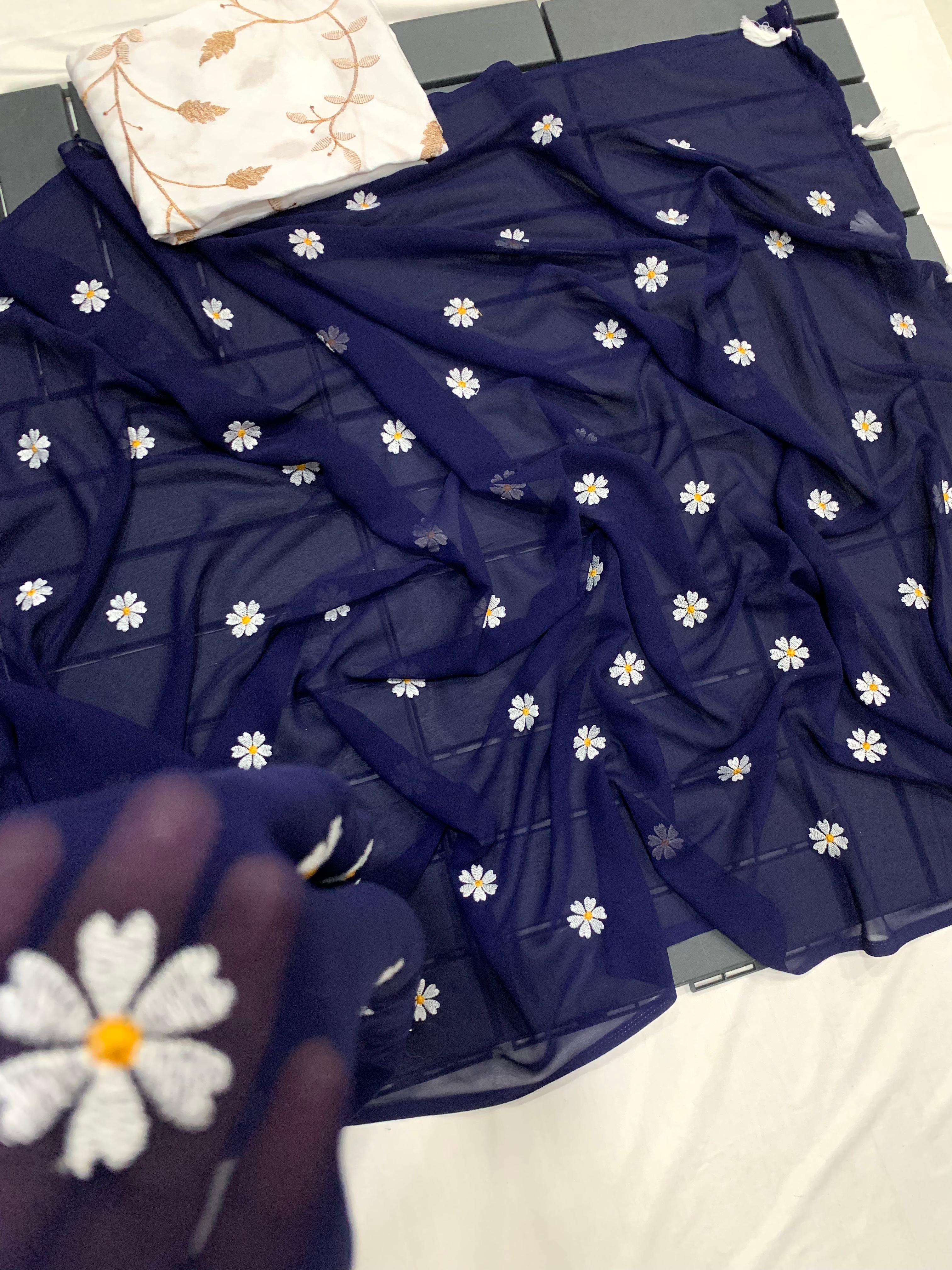 Fancy fabric with Embroidery pach work fancy saree colleciton at best rate