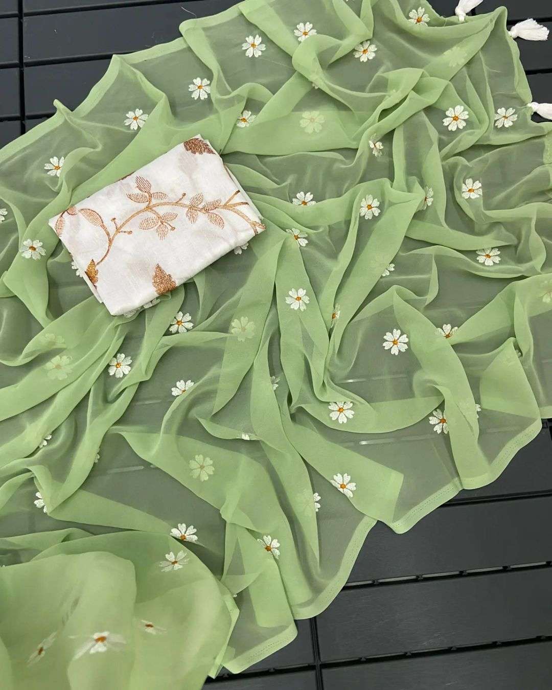 Fancy fabric with Embroidery pach work fancy saree colleciton at best rate