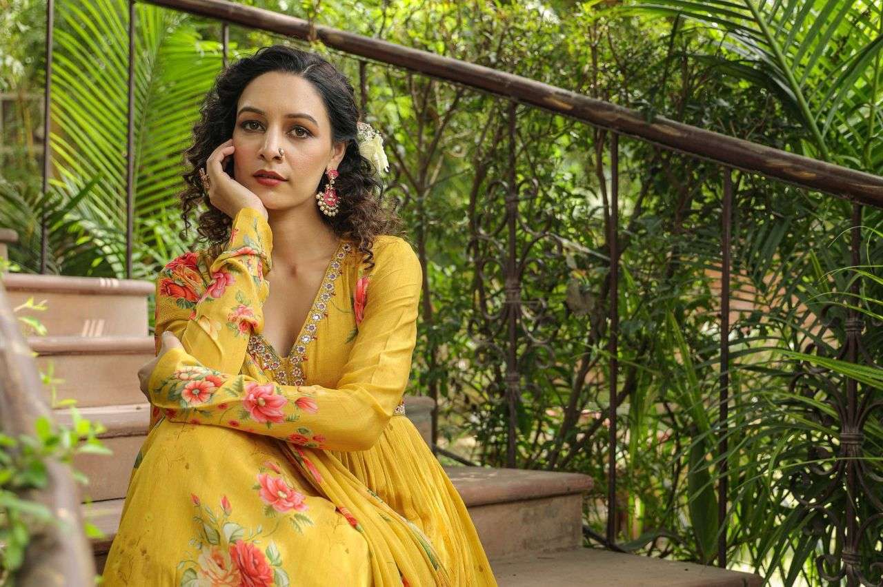 Haldi Function special Yellow colour Chinon Silk with Flower Printed ...