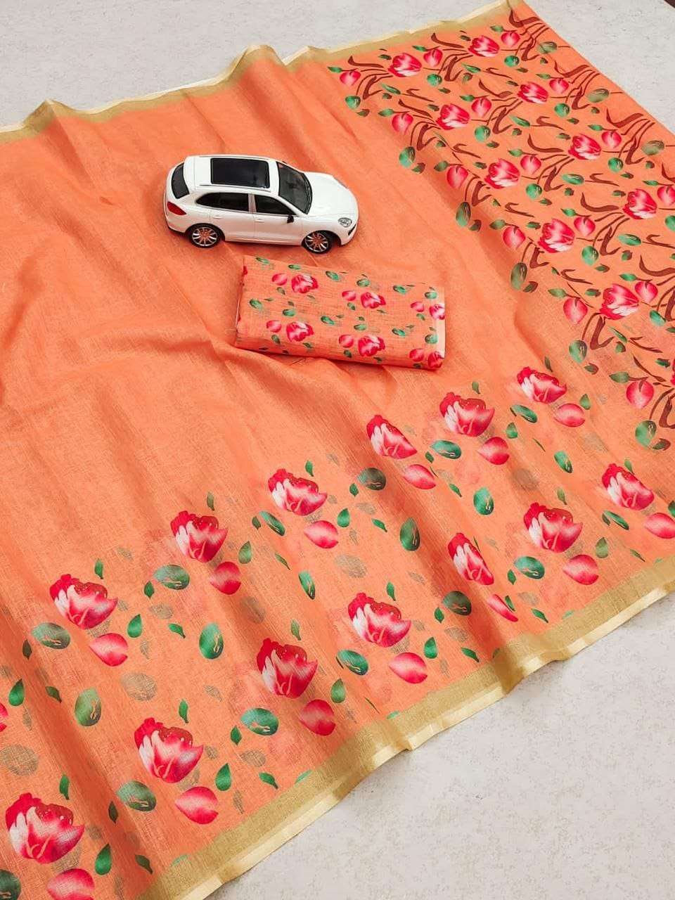 Party wear Special Linen with digital Printed regular wear saree ...