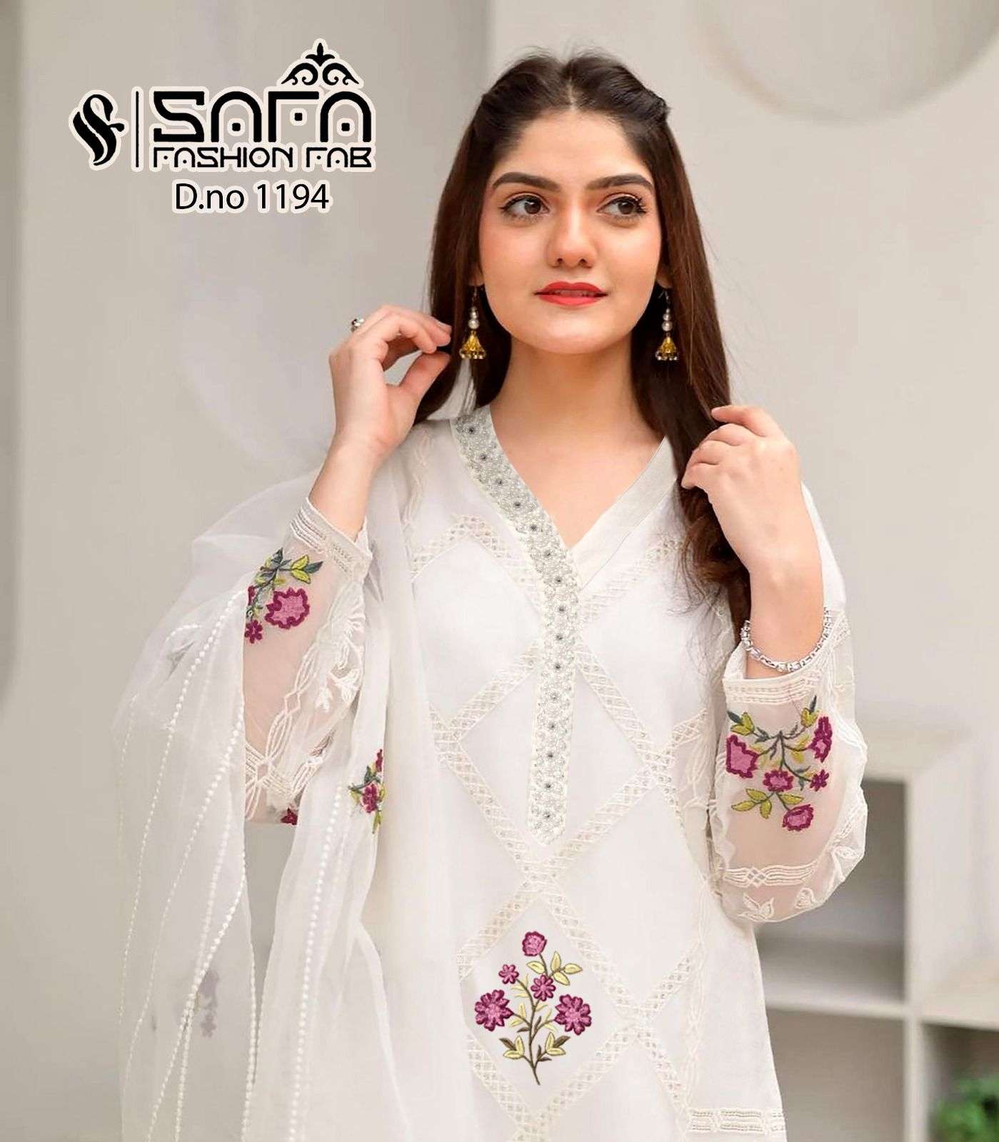 SAFA FASHION FAB 1194 Georgette with Embroidery work White colour ...