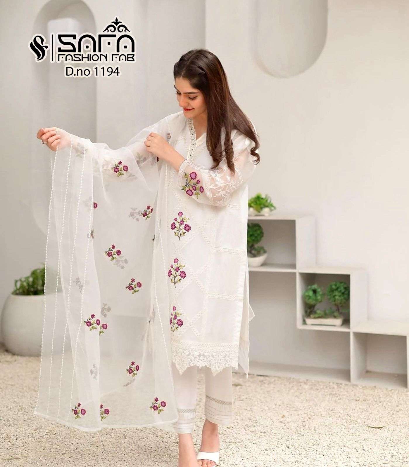 SAFA FASHION FAB 1194 Georgette with Embroidery work White colour ...