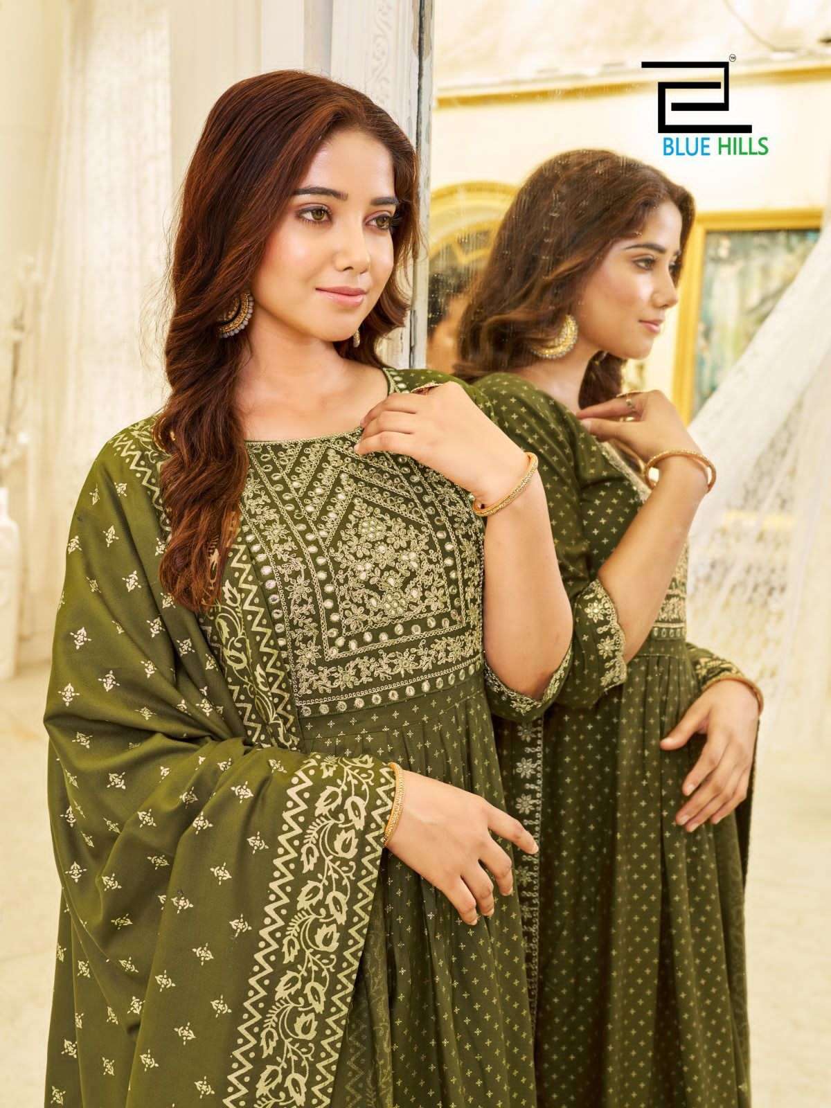 blue hills present trend capture Rayon with fancy readymade suits ...