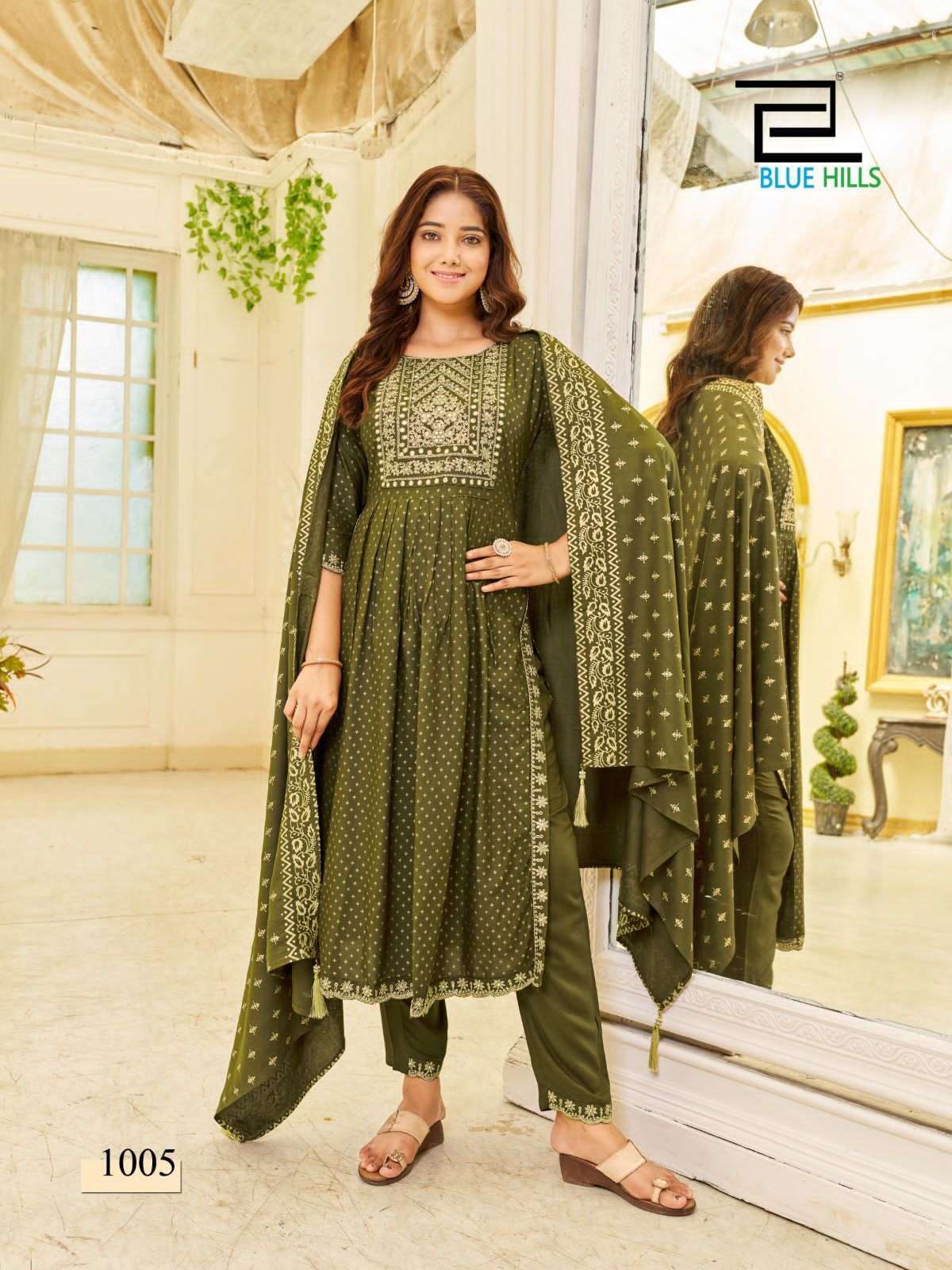 blue hills present trend capture Rayon with fancy readymade suits ...