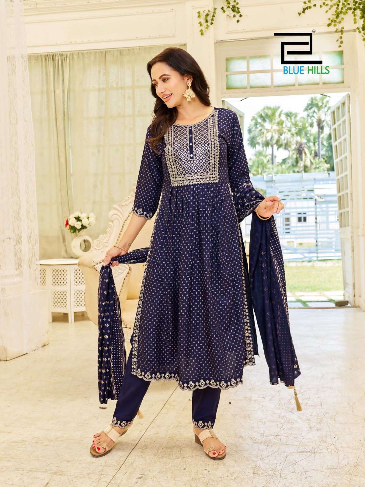 blue hills present trend capture Rayon with fancy readymade suits ...