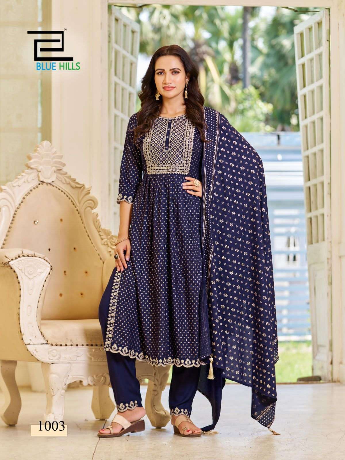 blue hills present trend capture Rayon with fancy readymade suits ...