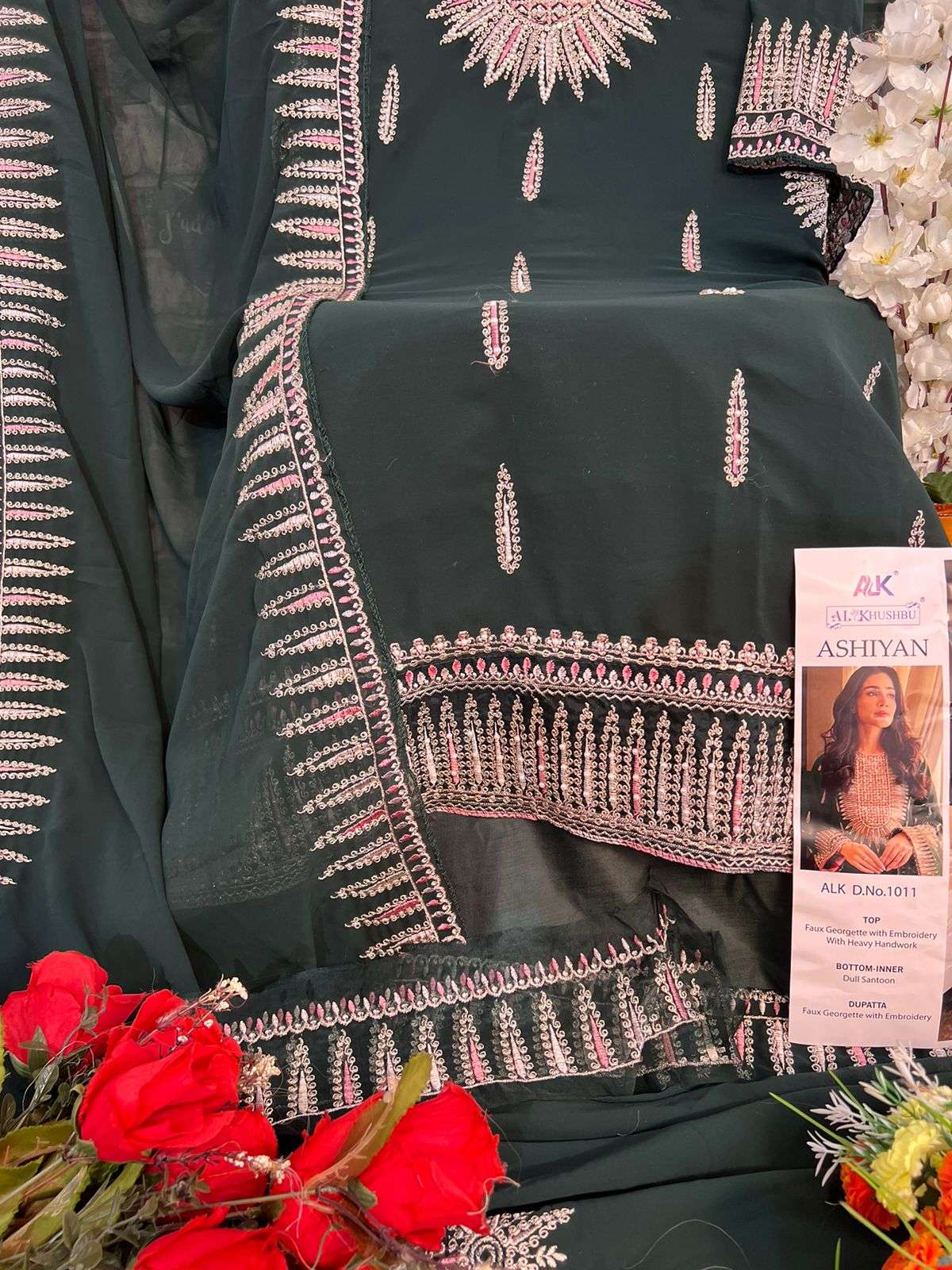 ASHIYAN 1011 GEORGETTE WITH EMBROIDERY WORK GREEN COLOUR PAKISTANI ...