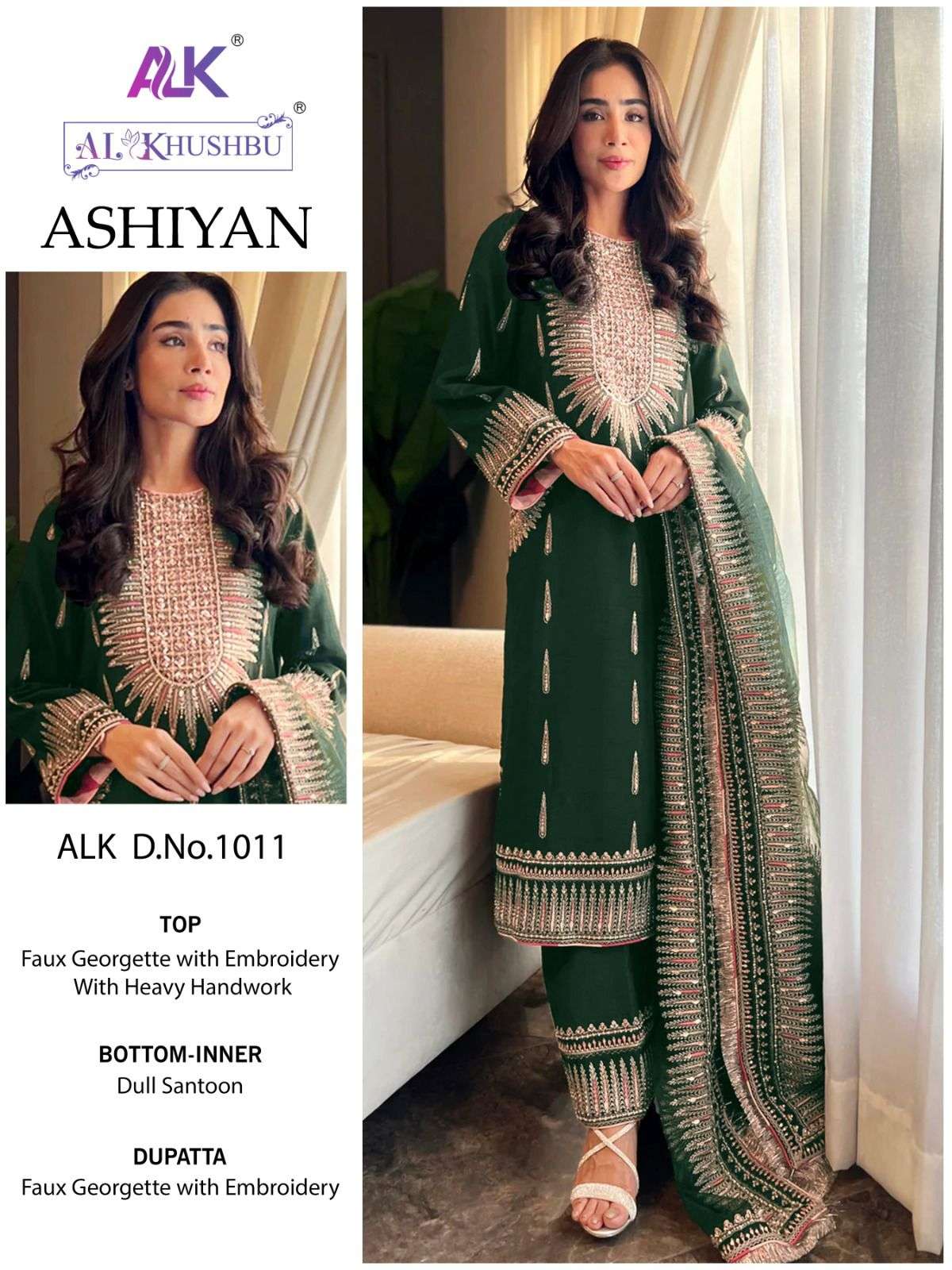 ASHIYAN 1011 GEORGETTE WITH EMBROIDERY WORK GREEN COLOUR PAKISTANI ...