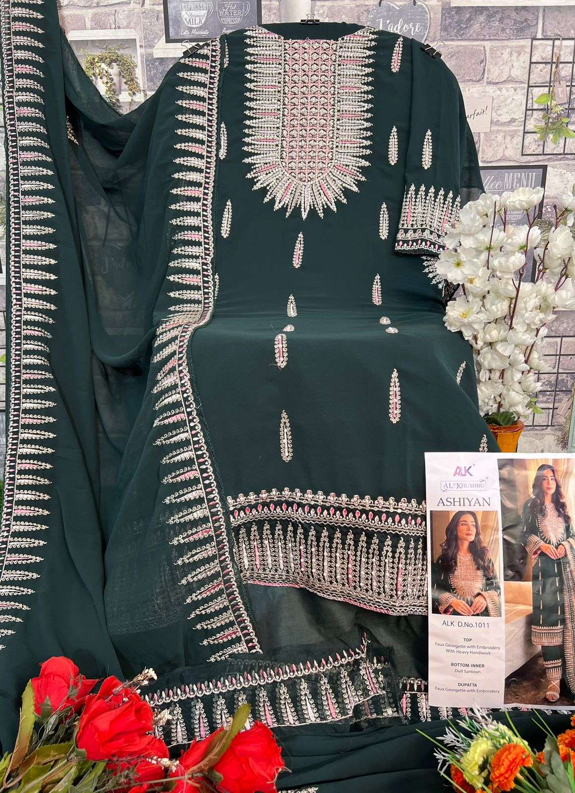 ASHIYAN 1011 GEORGETTE WITH EMBROIDERY WORK GREEN COLOUR PAKISTANI ...