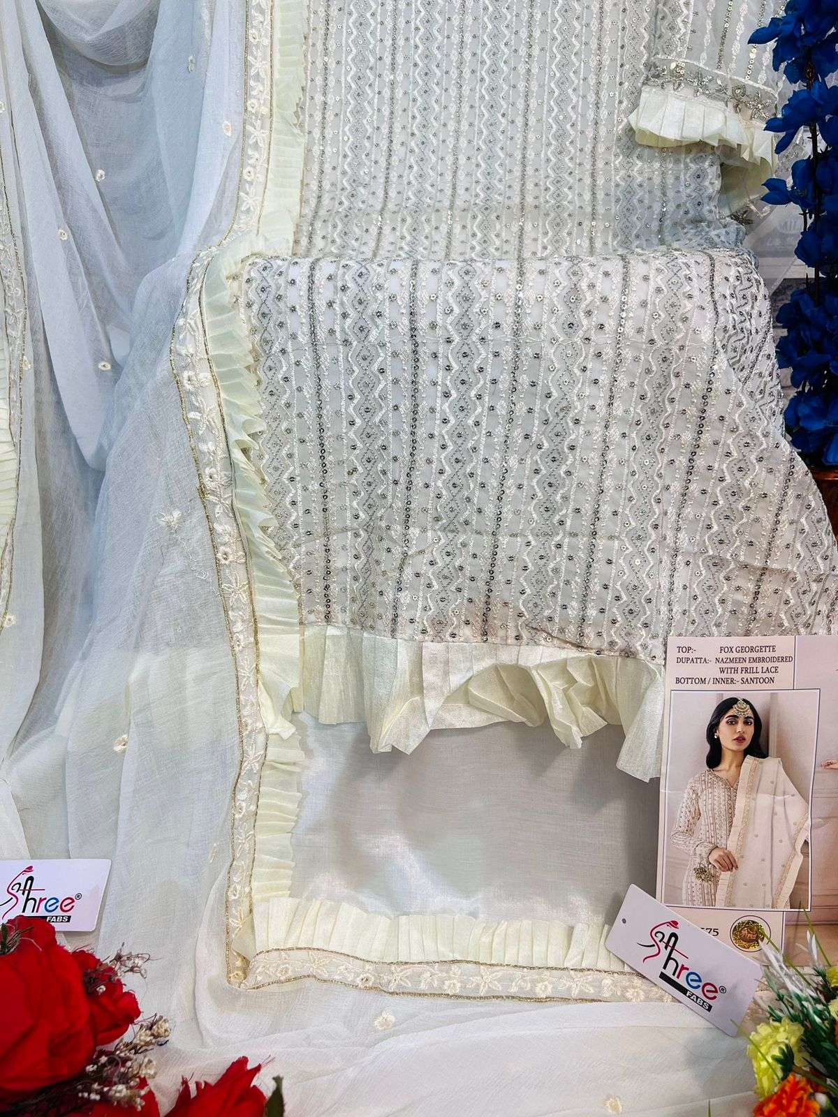 Shree fabs 575 Georgette with embroidery work white shades pakistani ...