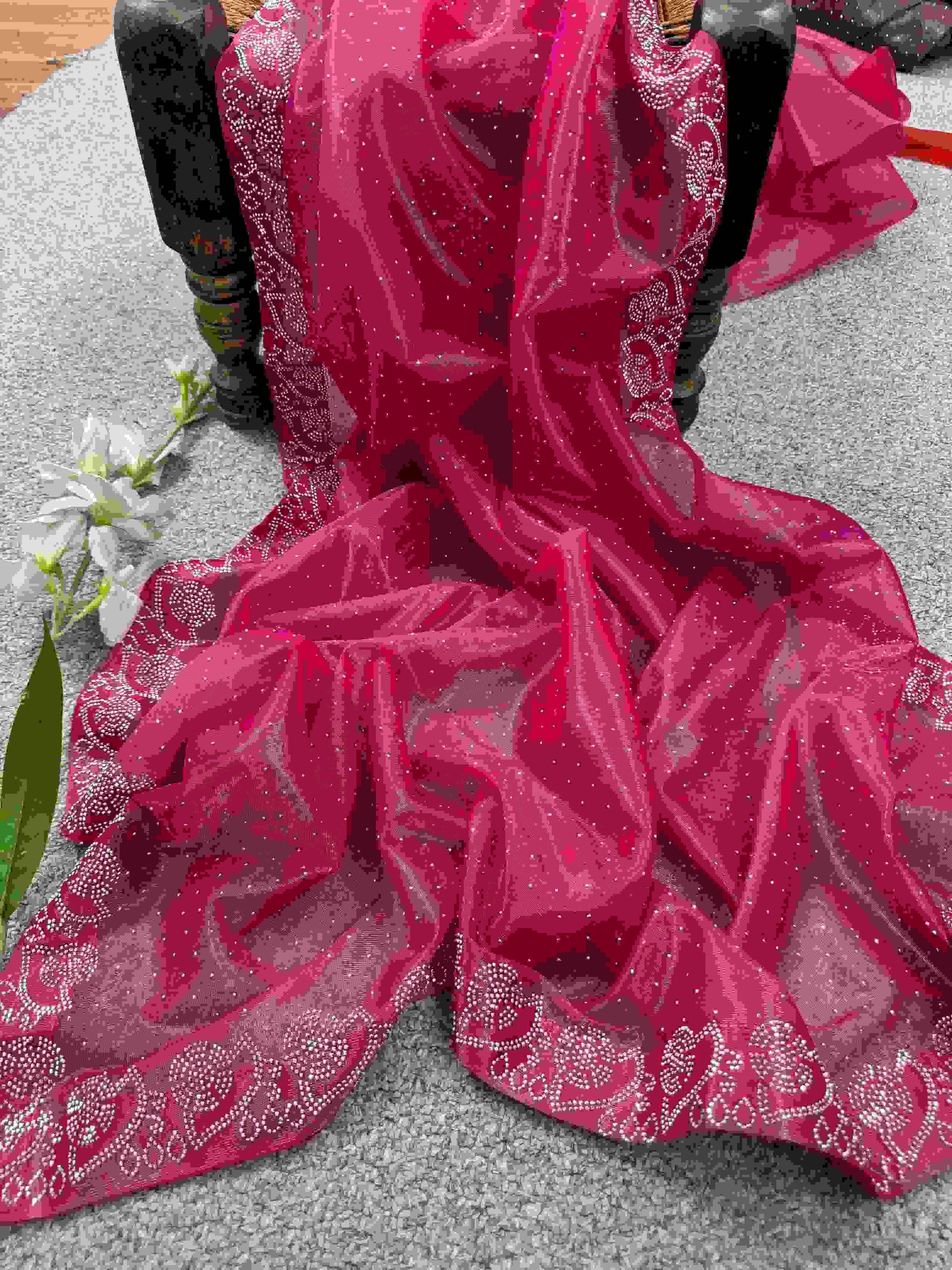 NET WITH SWAROVSKI DIAMOND WORK DESIGNER PARTY WEAR SAREE COLLECTION AT ...