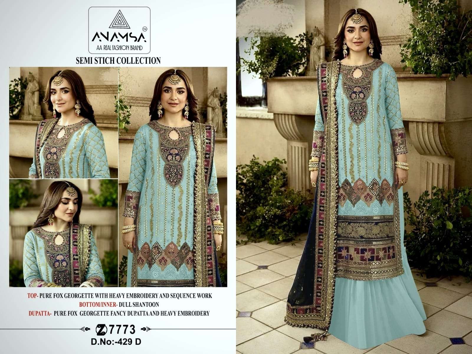 ANAMSA 429 GEORGETTE WITH EMBROIDERY WORK PAKISTANI SUITS COLLECTION AT ...