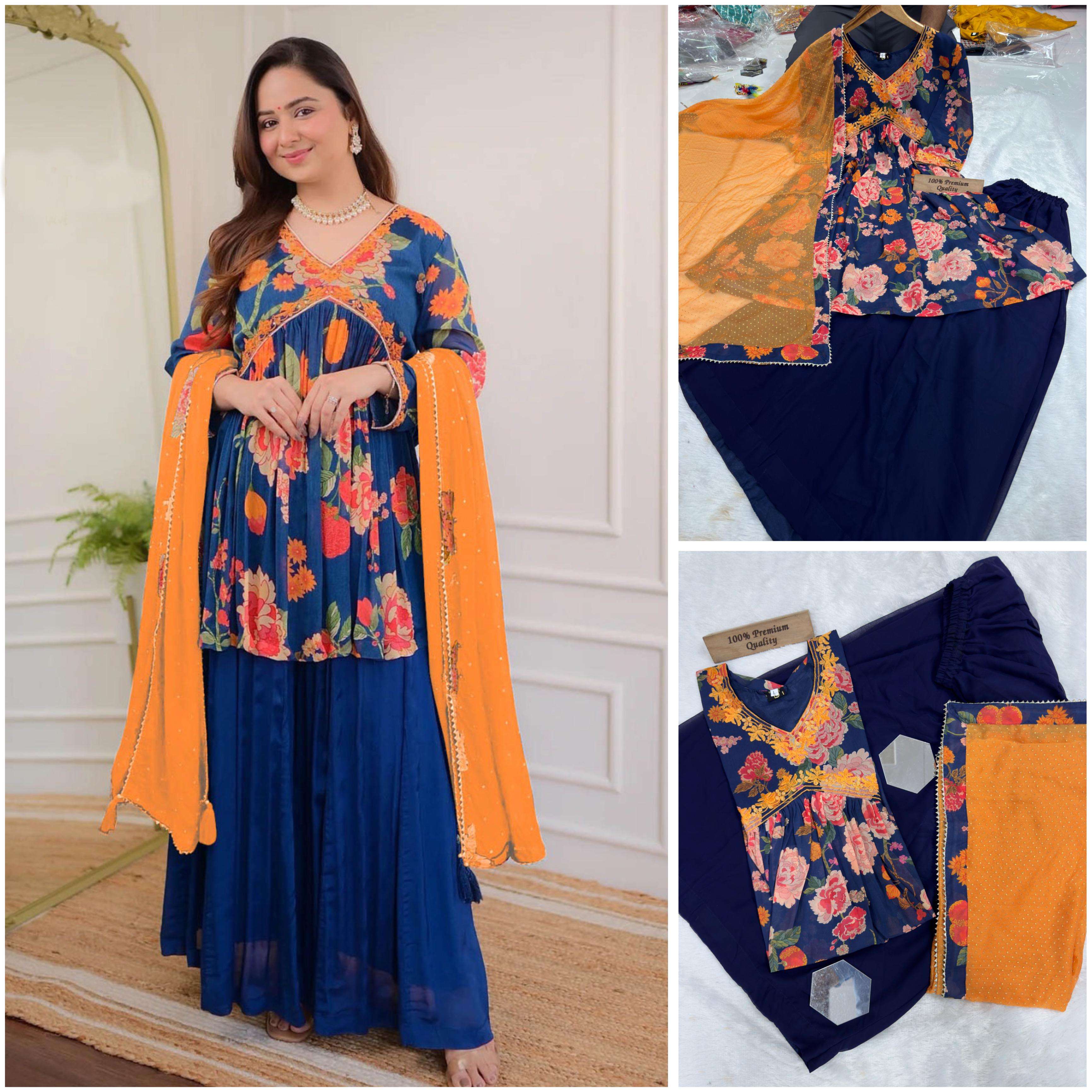 FUNCTION SPECIAL GEORGETTE WITH FLOWER PRINTED TOP WITH sharara ...