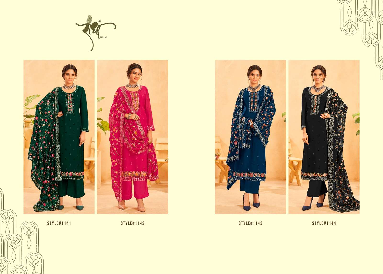 RADHA TRENDS KESARIYA ORGANZA WITH EMBROIDERY WORK DESIGNER SUITS ...