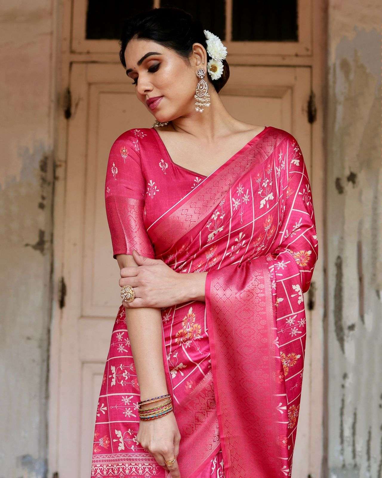 RANI PINK COLOUR SILK WITH PRINTED TRADITIONAL LOOK SAREE COLLECTION AT ...