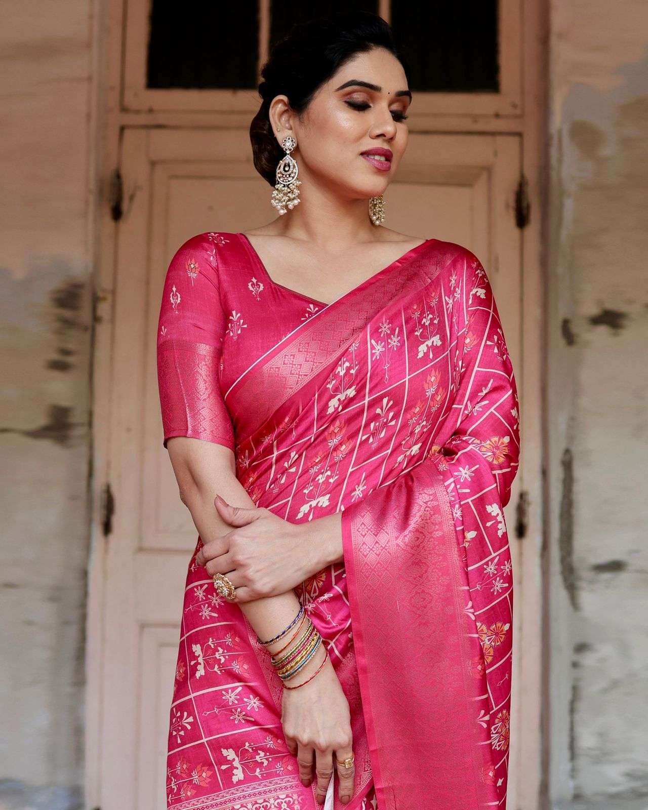 RANI PINK COLOUR SILK WITH PRINTED TRADITIONAL LOOK SAREE COLLECTION AT ...
