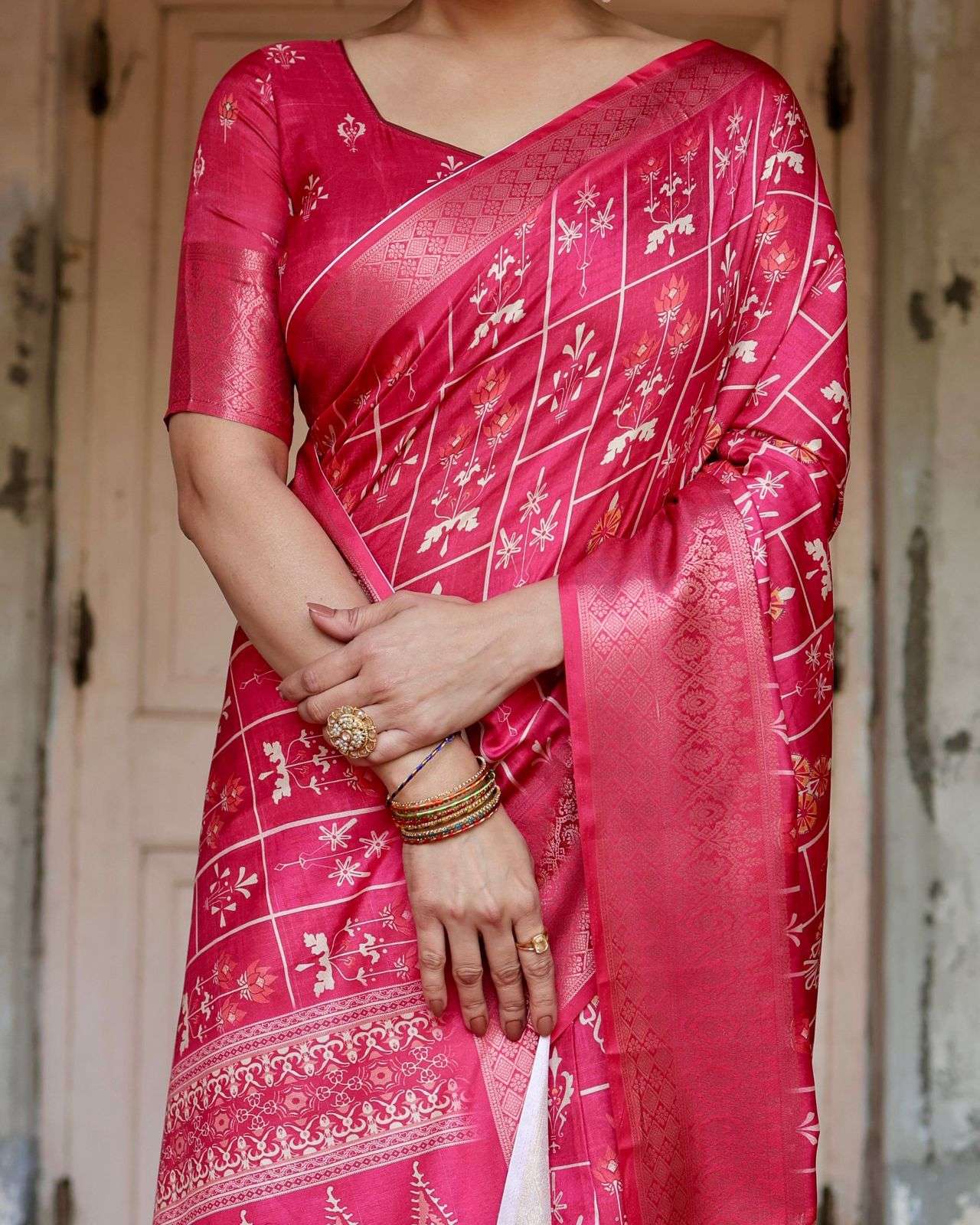 RANI PINK COLOUR SILK WITH PRINTED TRADITIONAL LOOK SAREE COLLECTION AT ...