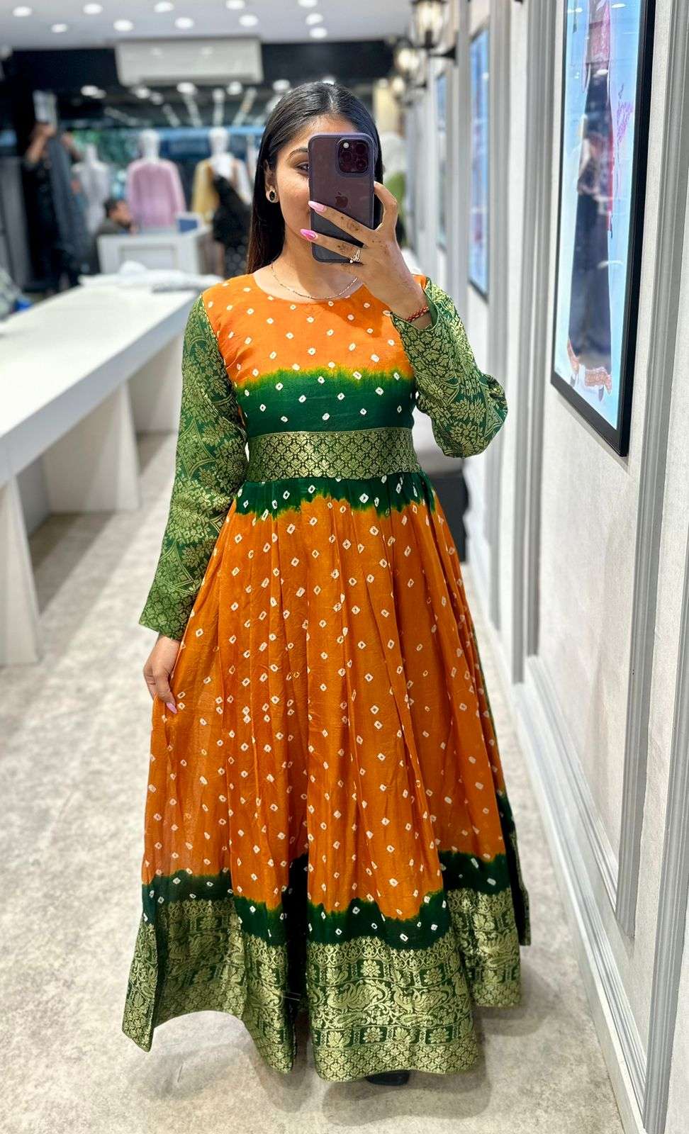 TRADITIONAL LOOK BANDHANI PRINTED READYMADE GOWN WITH FANCY KOTI ...