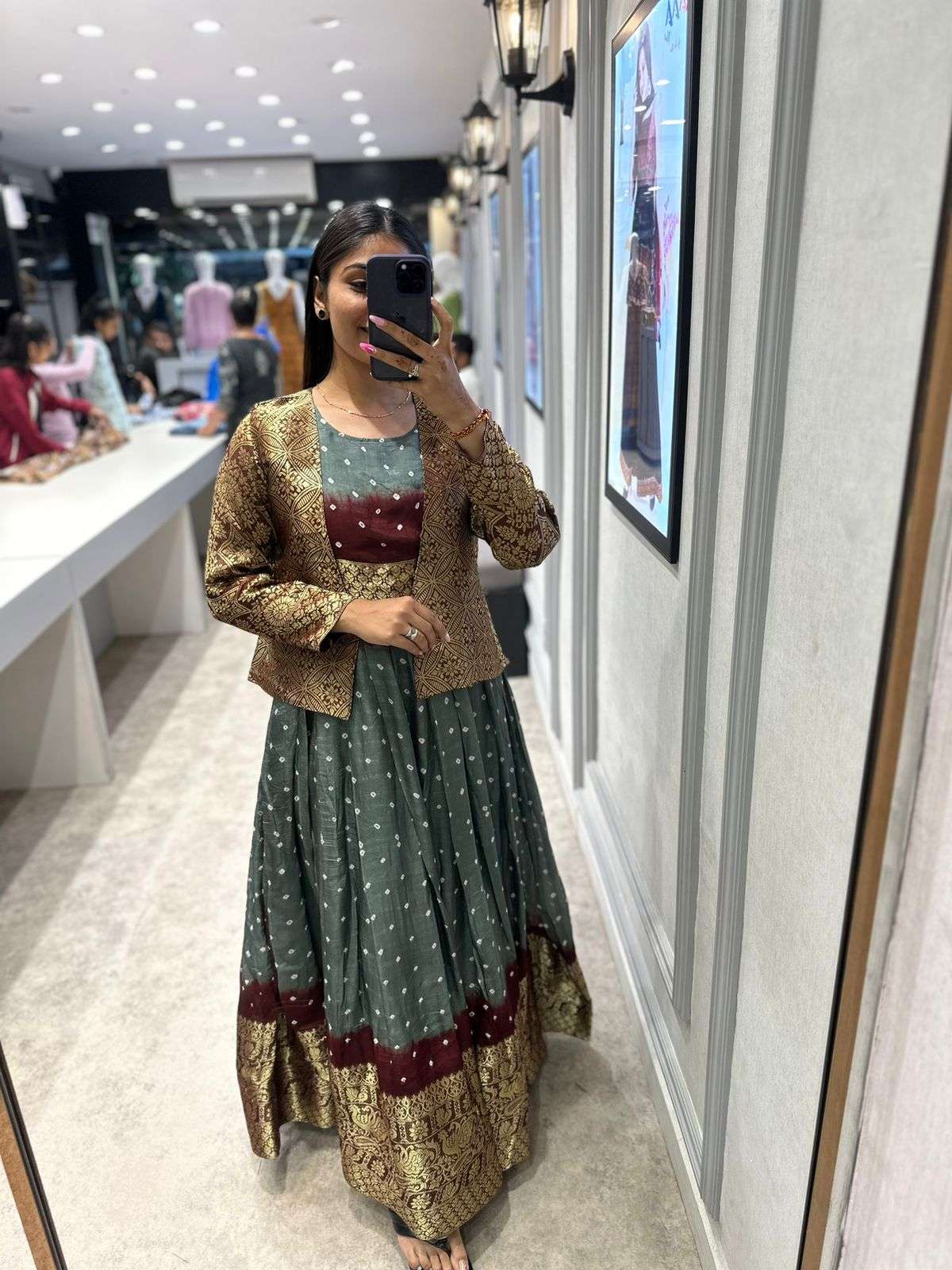 TRADITIONAL LOOK BANDHANI PRINTED READYMADE GOWN WITH FANCY KOTI ...