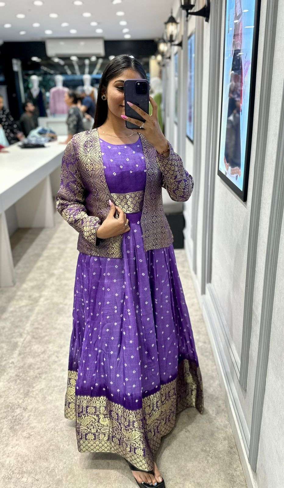 TRADITIONAL LOOK BANDHANI PRINTED READYMADE GOWN WITH FANCY KOTI ...